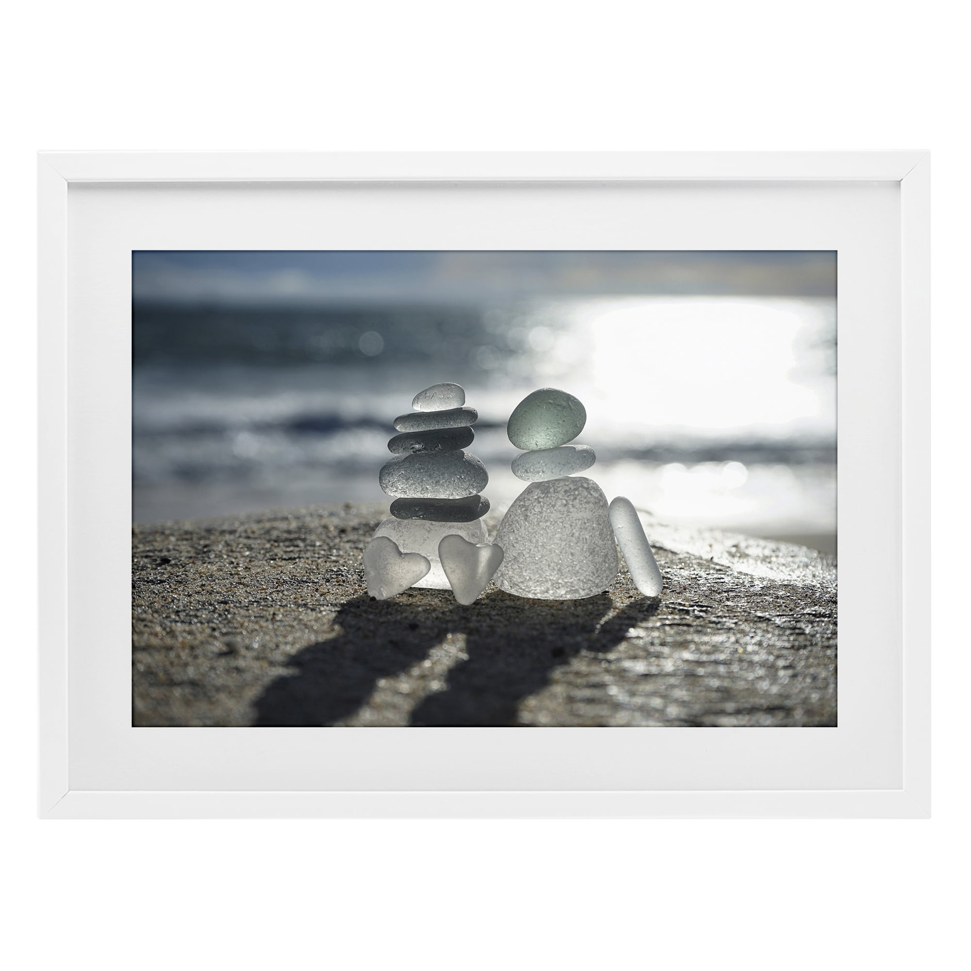 Stupell Industries Zen Sea Glass Hearts White Framed Print Under Glass ...