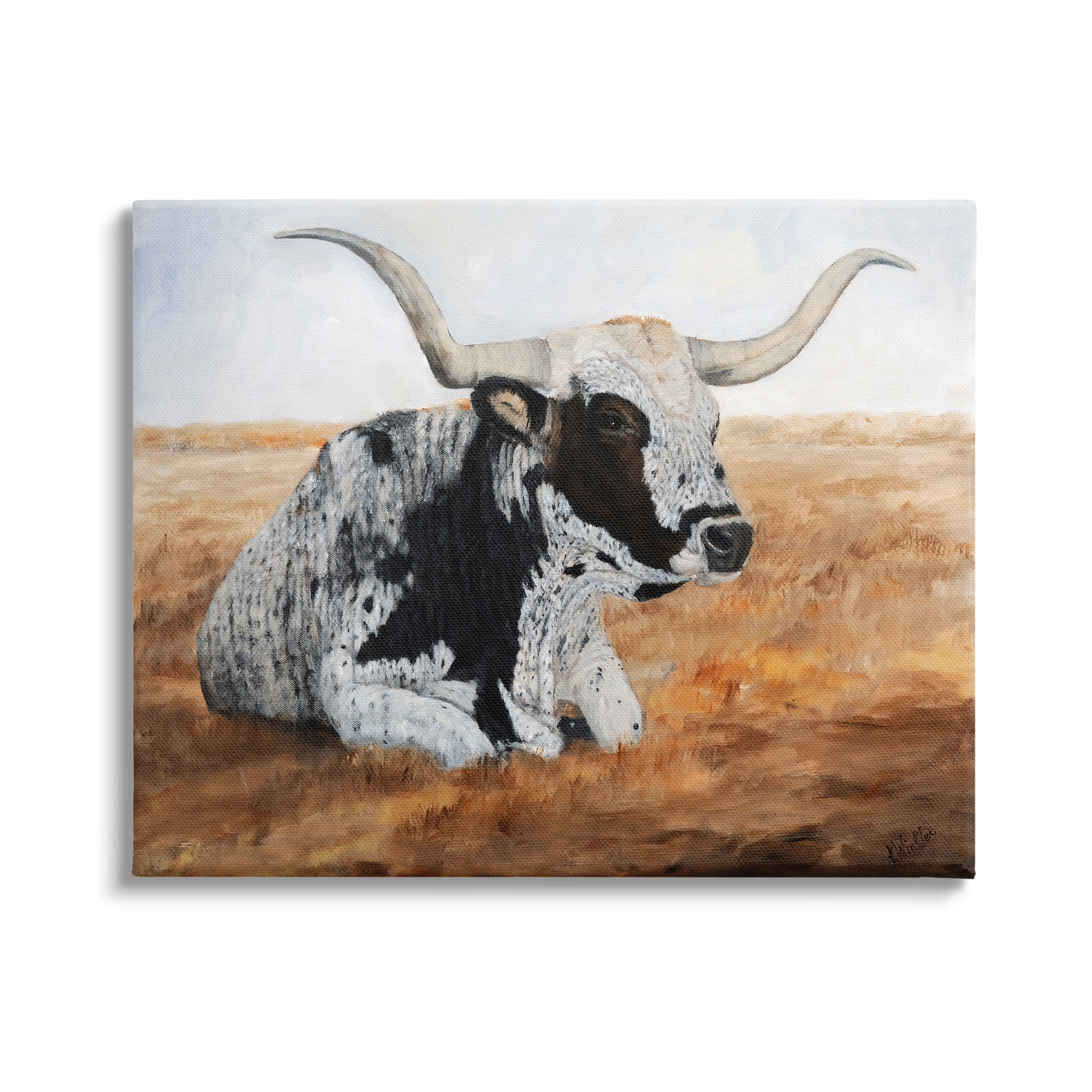 Stupell Longhorn Cattle Prairie Portrait Animals & Insects Painting ...