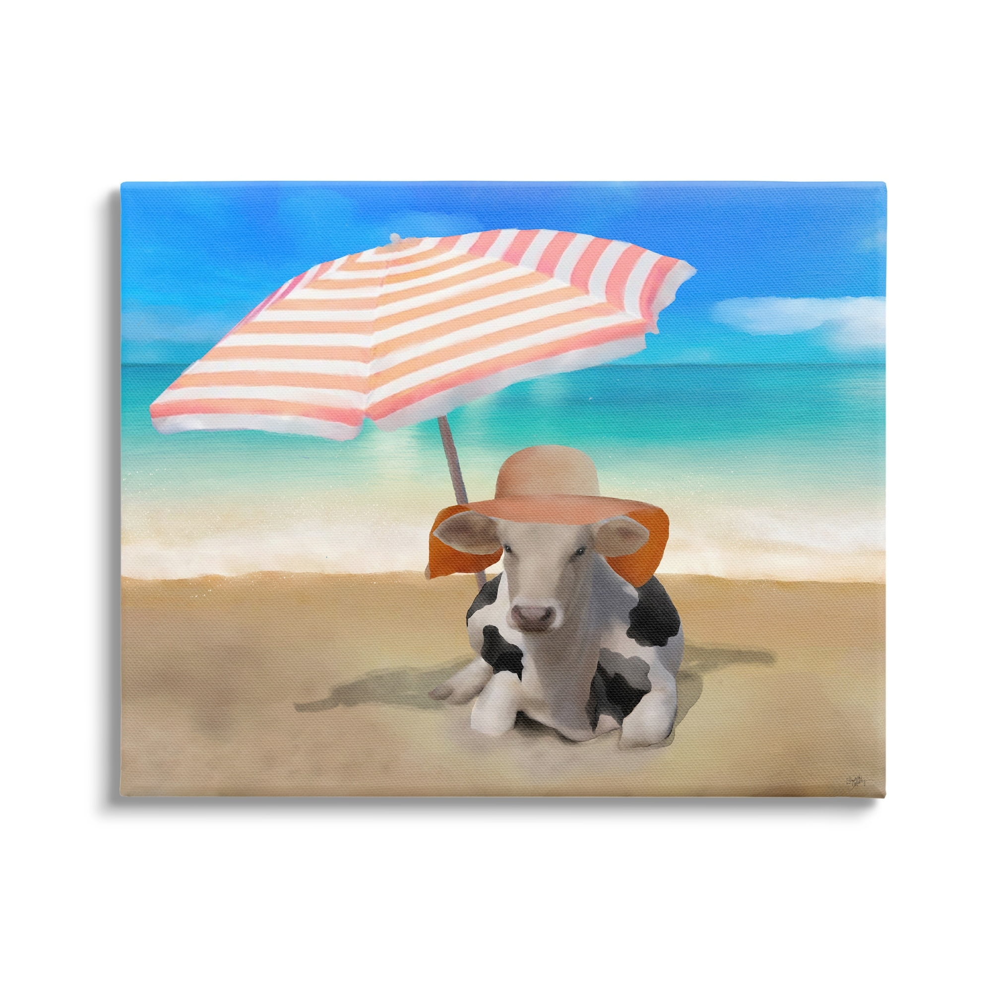 Stupell Lounging Cow Summer Beach Shore Animals & Insects Painting ...
