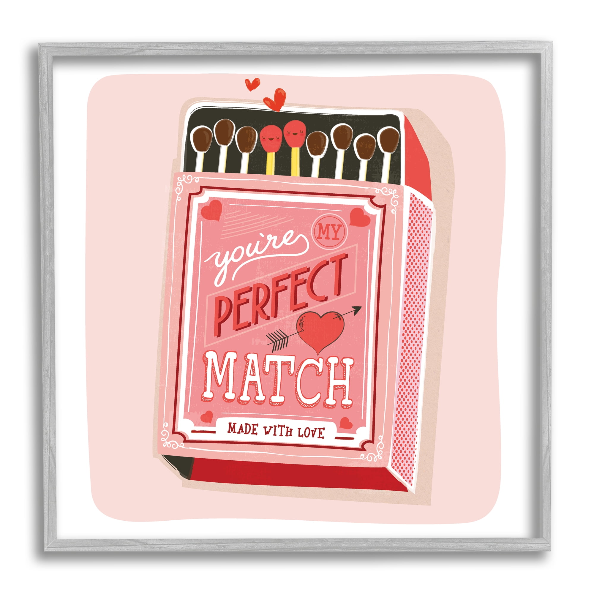 Stupell My Perfect Match Fun Romance Holiday Painting Gray Framed Art ...