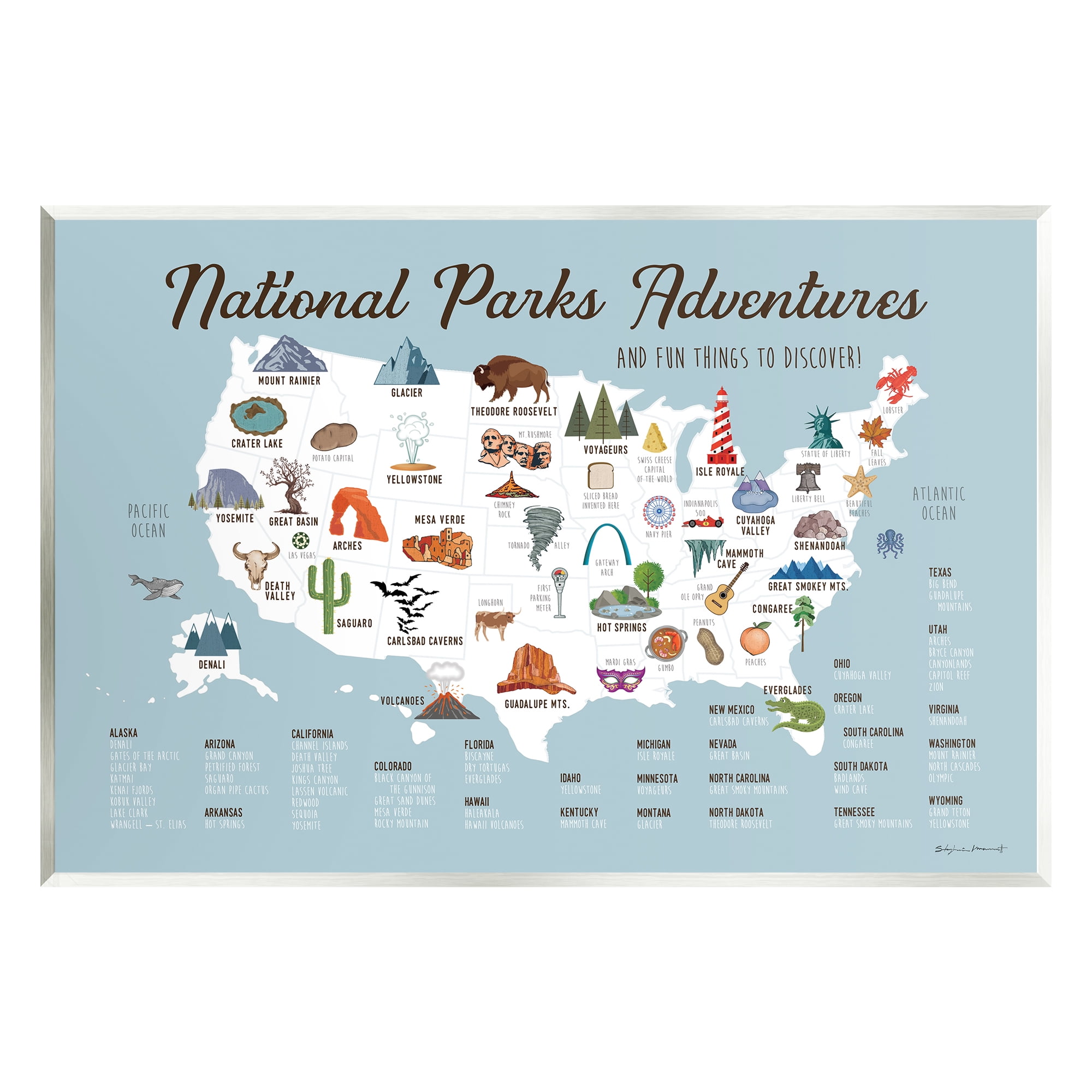 Stupell National Parks Adventures Map Animals Wall Plaque - 15 x 10 ...