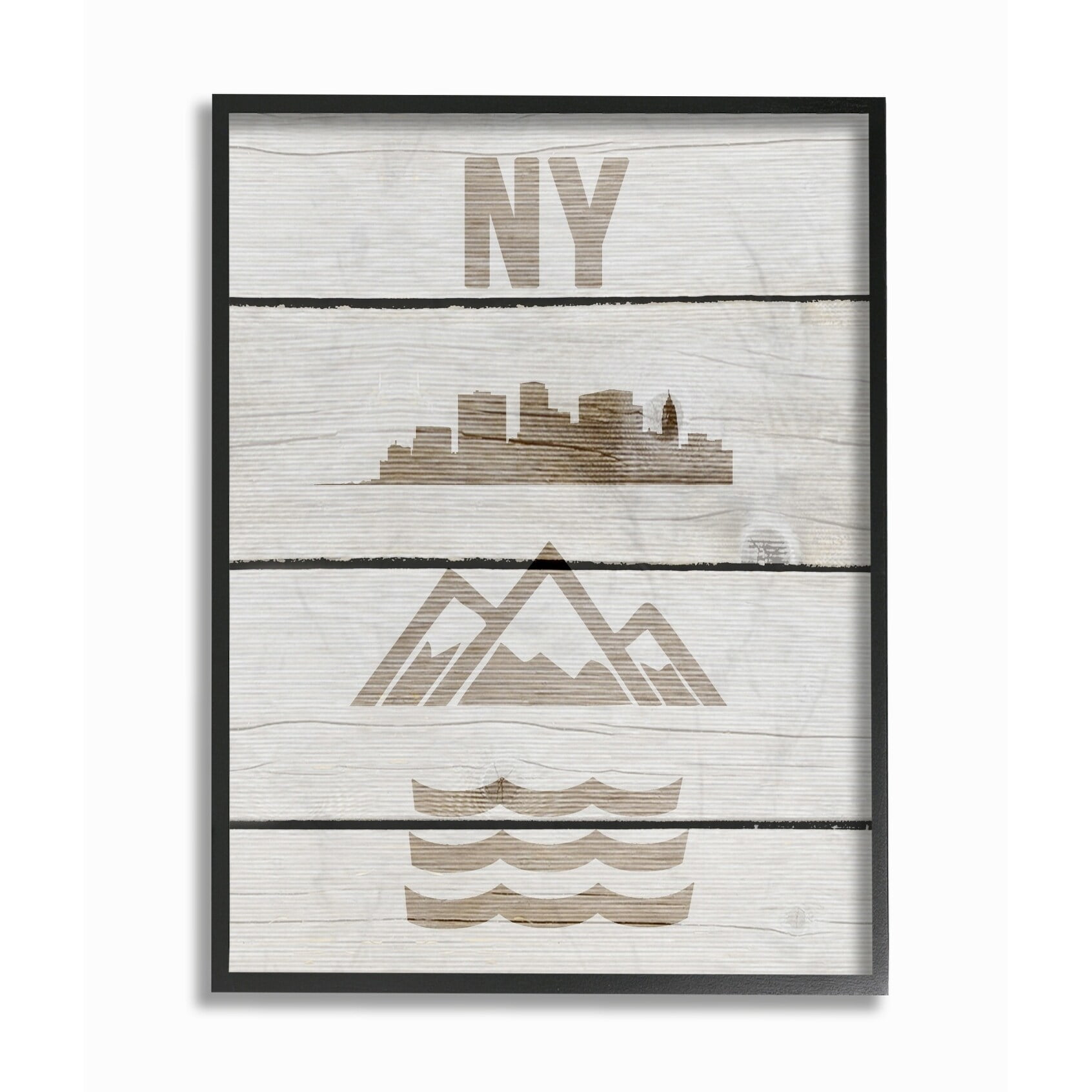 Stupell New York City Symbols Distressed Wood Framed Giclee Texturized ...
