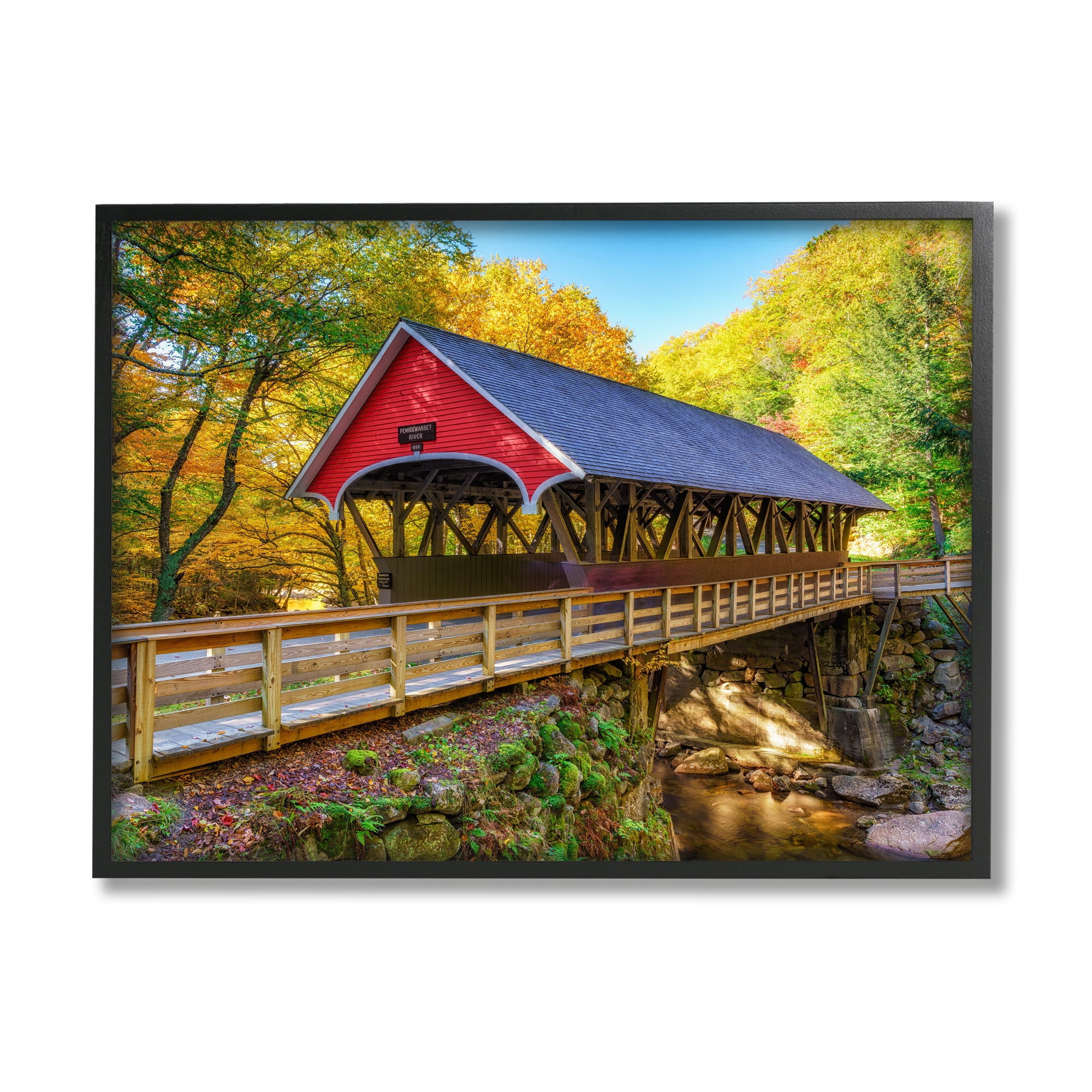 Red Covered Bridge Landscape Photography Black Framed Art Print ...