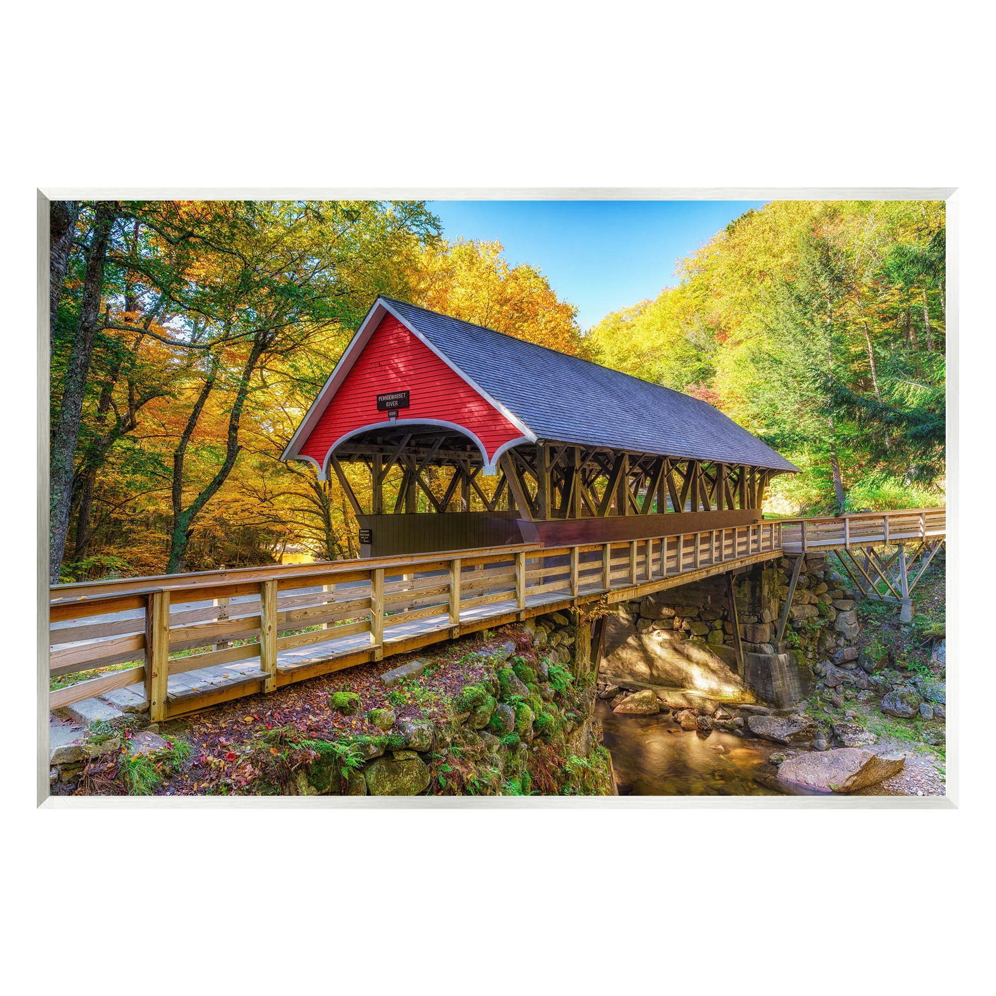 Stupell Industries Red Covered Bridge Woodland Creek Wall Plaque Nature ...