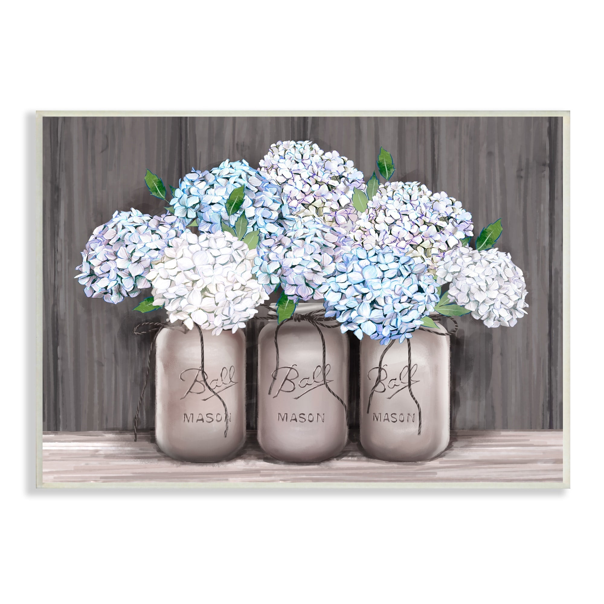 Stupell Rustic Farmhouse Hydrangea Blossoms Mason Jar Planter Wood Wall ...