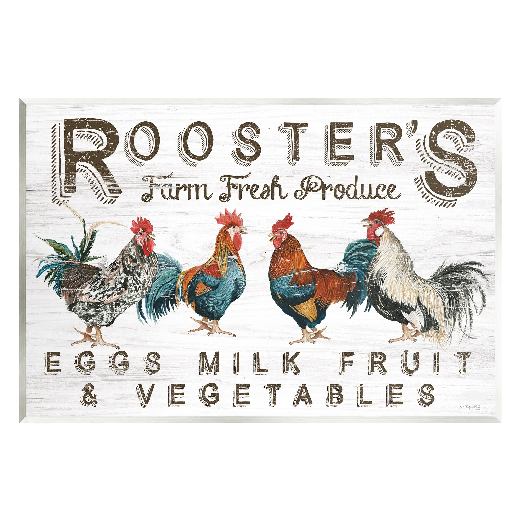 Stupell Industries Rustic Roosters Farm Fresh Produce Animal Wall ...