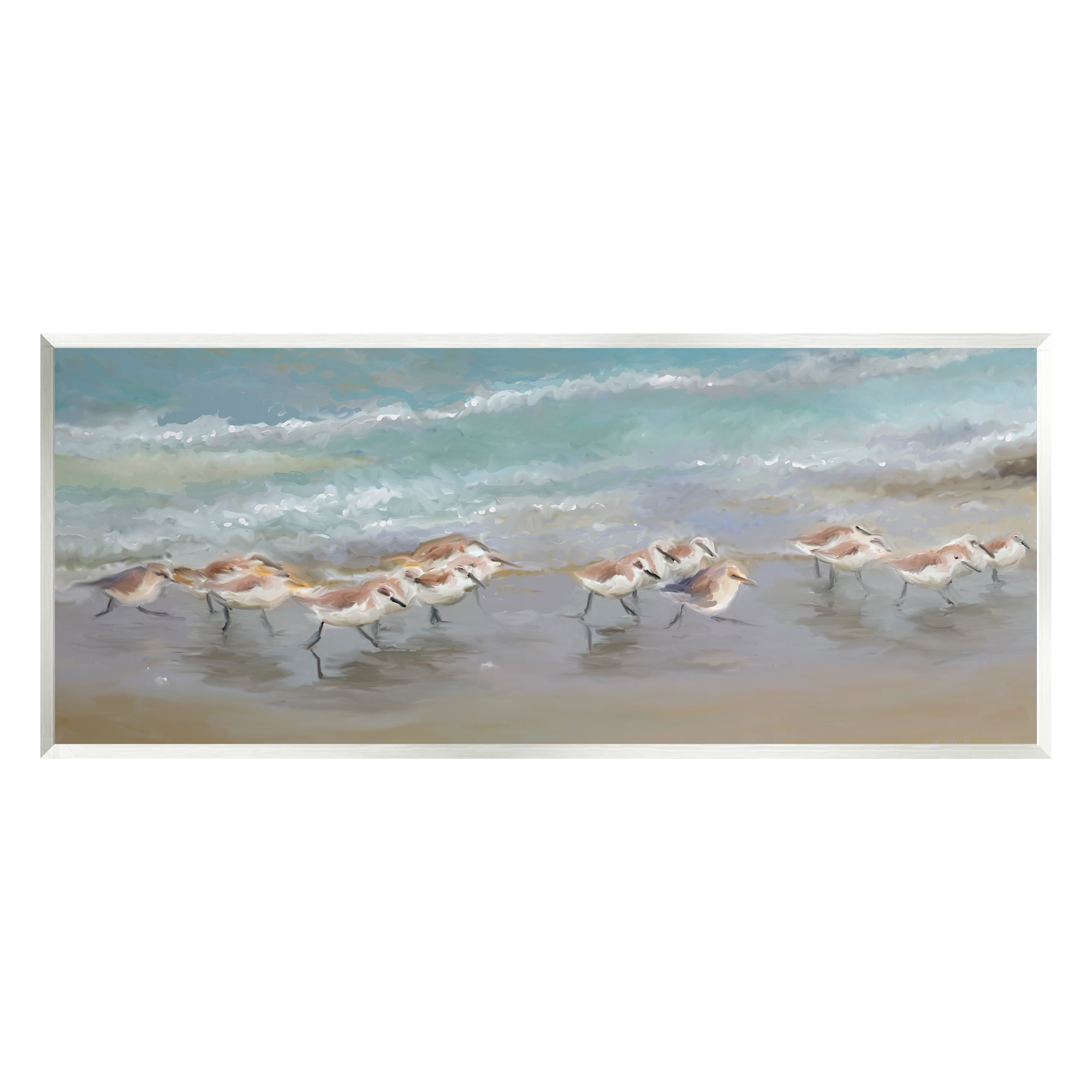 Stupell Sandpiper Flock Shoreline Splashing Landscape Painting Wall ...