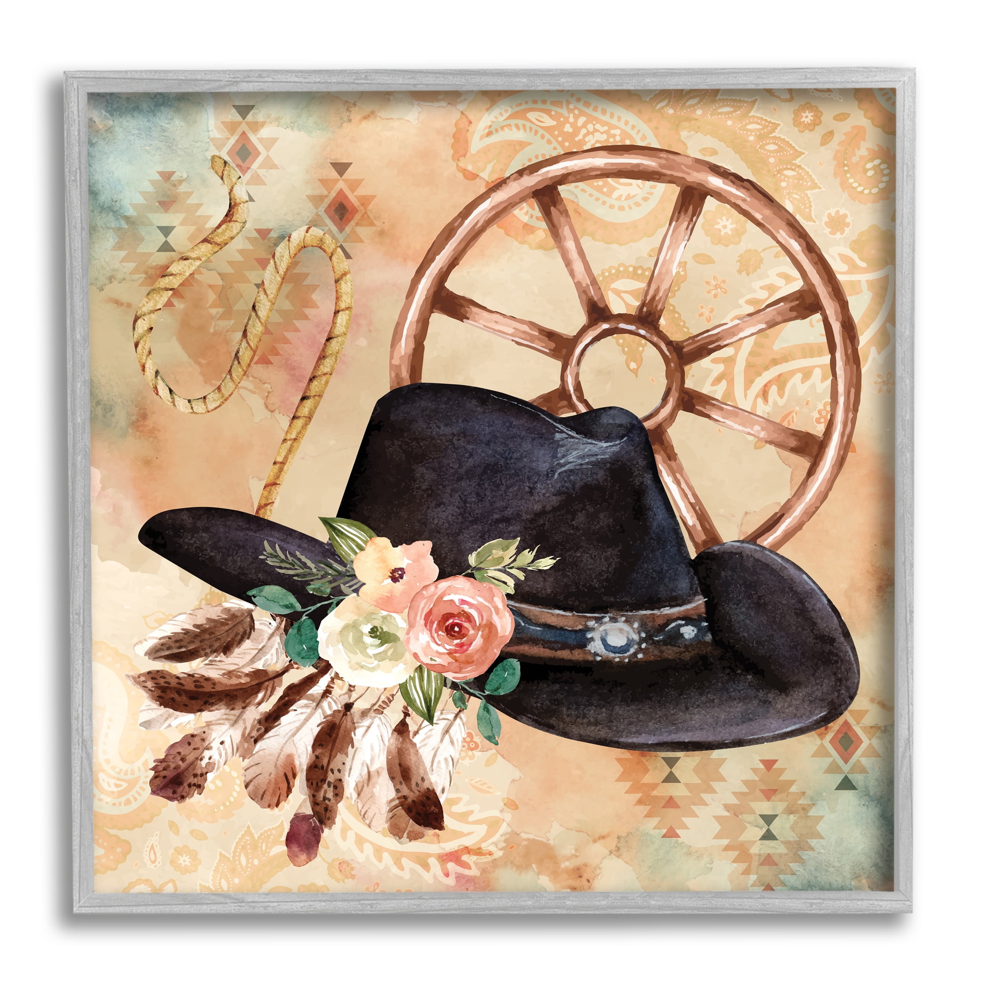 Stupell Southwestern Hat Floral Paisley Beauty & Fashion Painting Gray ...