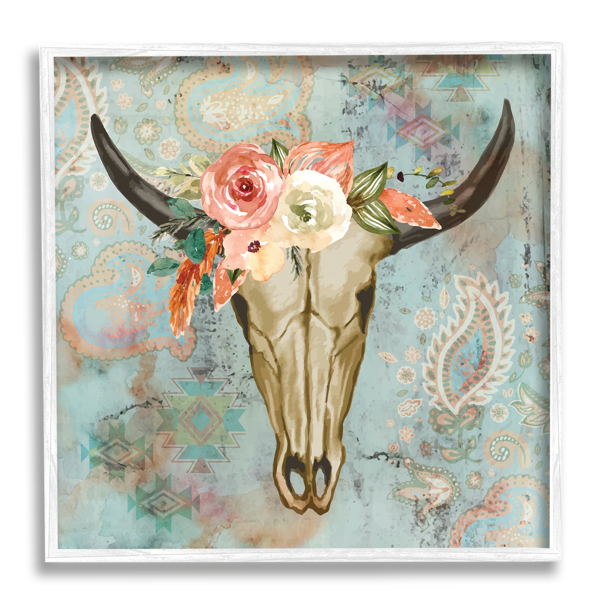 Stupell Southwestern Paisley Animal Skull Animals & Insects Painting ...