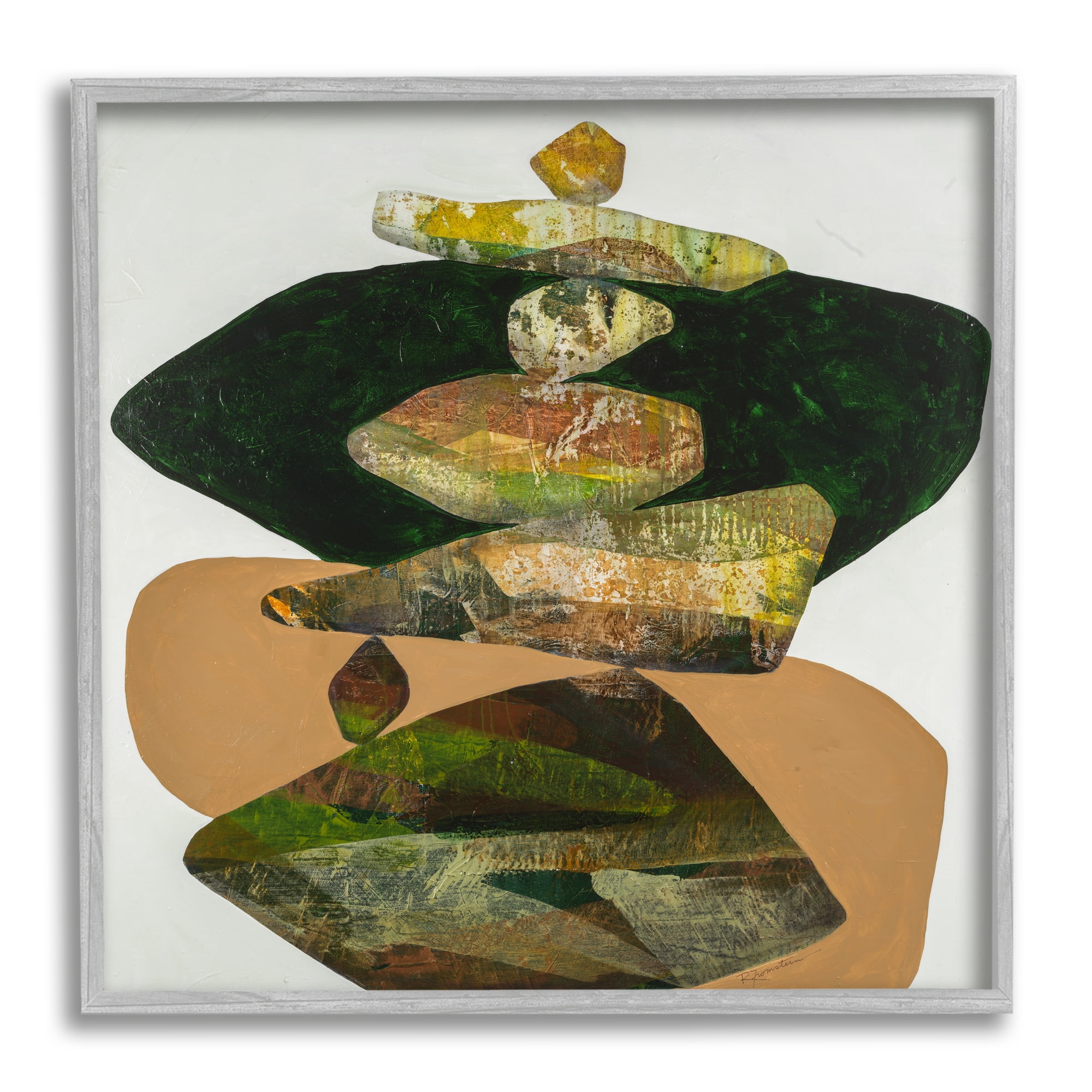 Stupell Stacked Rocks Contemporary Nature Abstract Painting Gray Framed ...