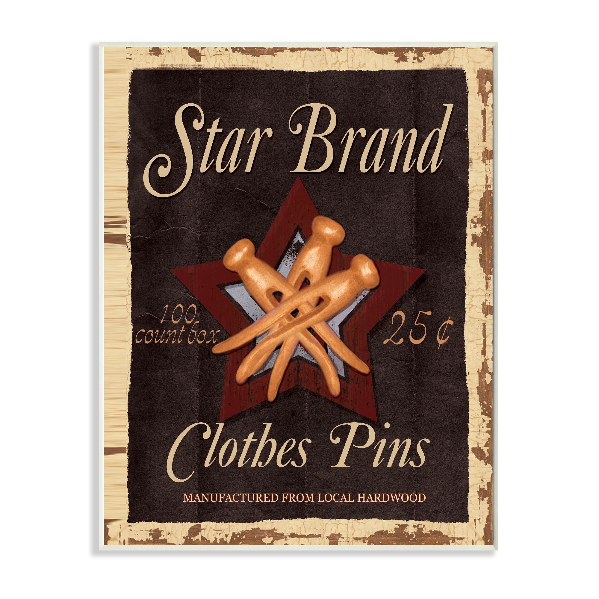 Stupell 'Star Brand Clothes Pins' Multicolored MDF Wood Vintage-style ...