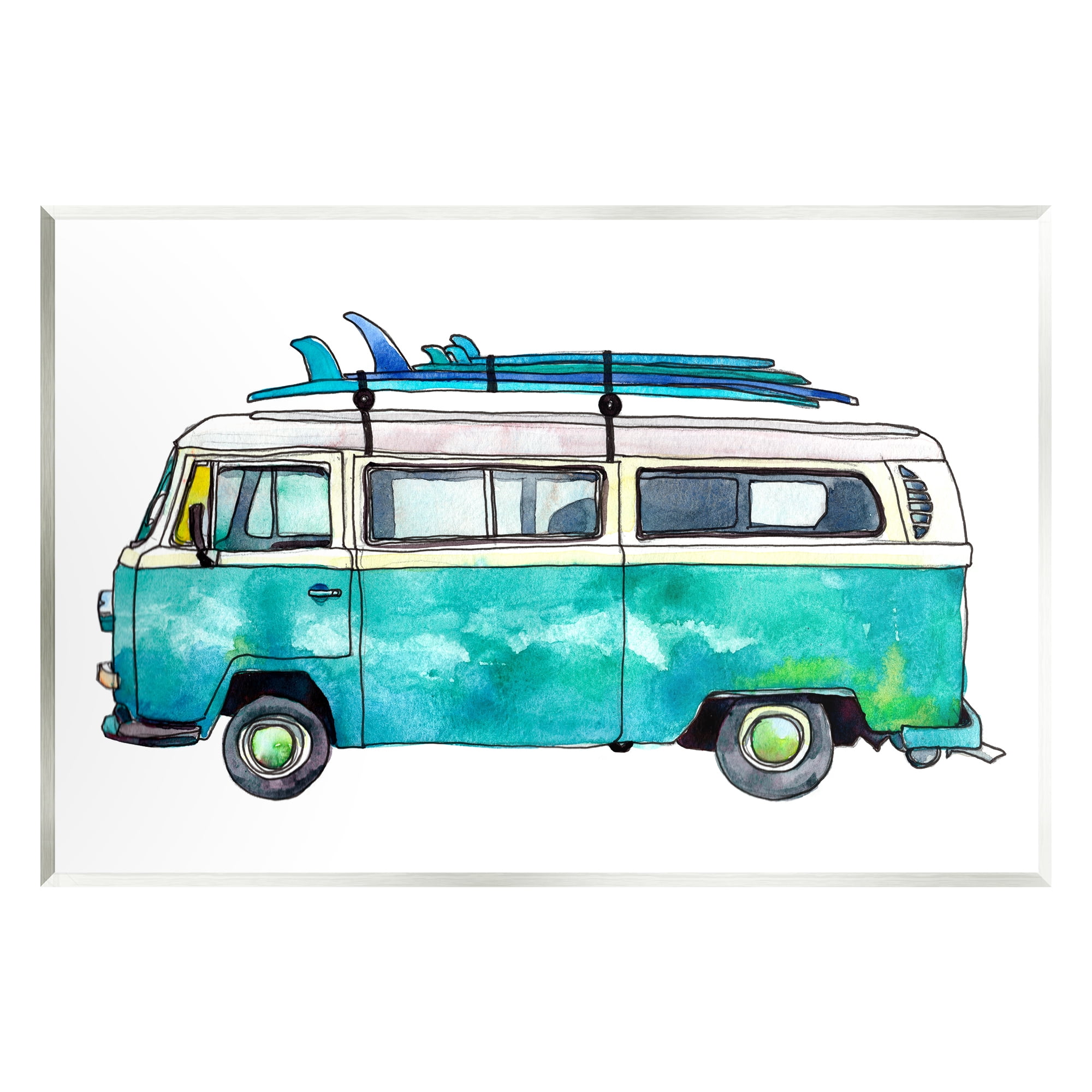Stupell Summer Vacation Surfboard Van Landscape Painting Wall Plaque ...