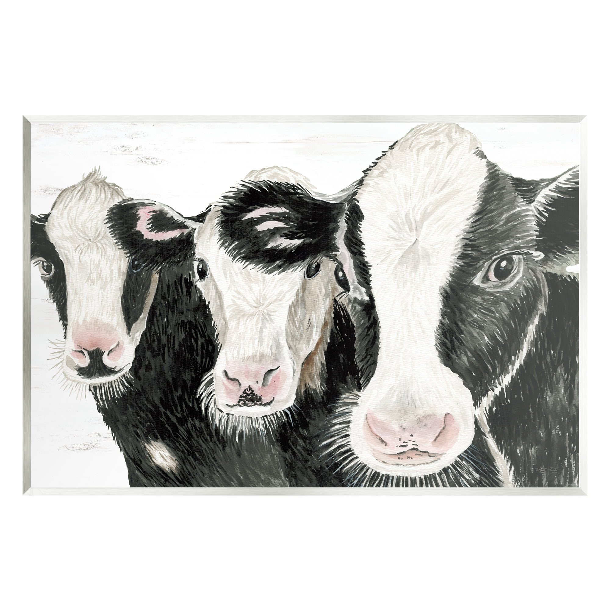 Stupell Three Cows Farm Portrait Trio Animals & Insects Painting Wall ...