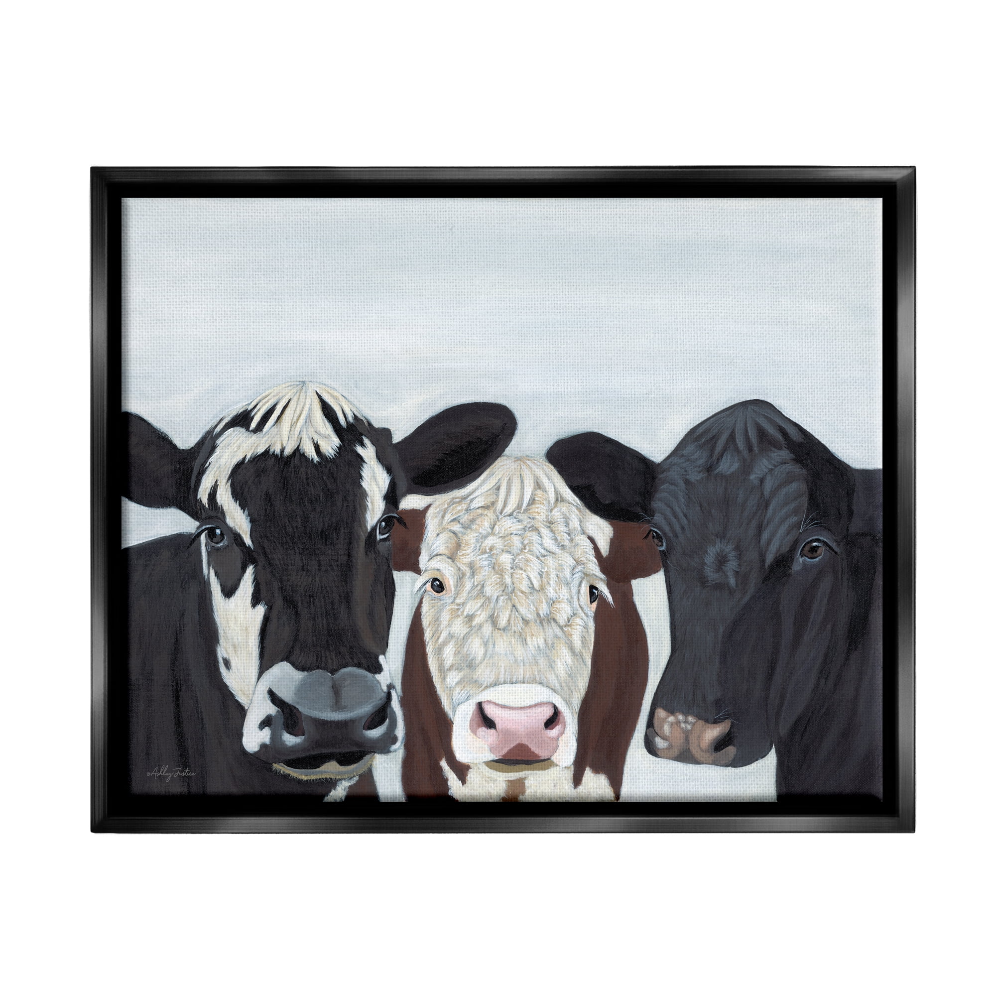Stupell Three Cows Fun Farmhouse Portrait Animals & Insects Painting ...