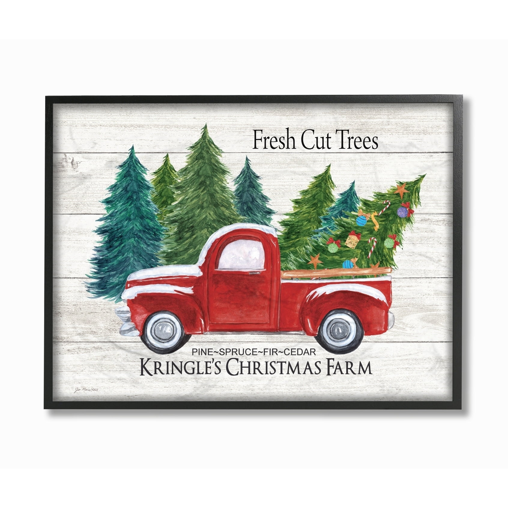 Stupell White Fresh Cut Trees Red Pickup Christmas Farm Framed Art ...