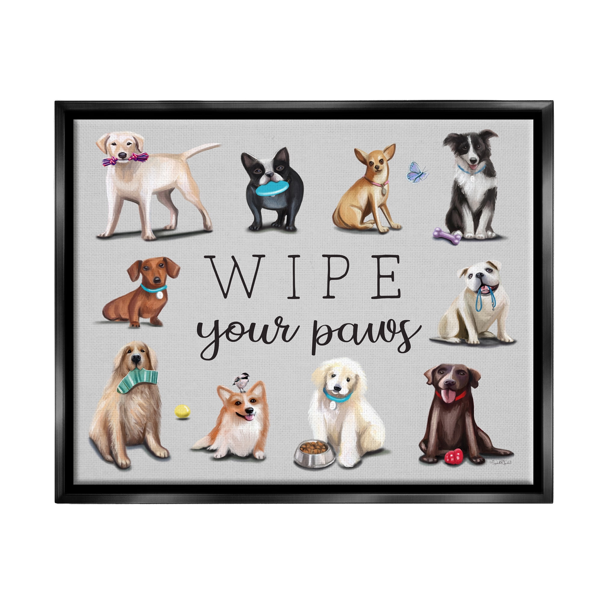 Stupell Wipe Your Paws Pet Dog Phrase Animals & Insects Painting Black ...