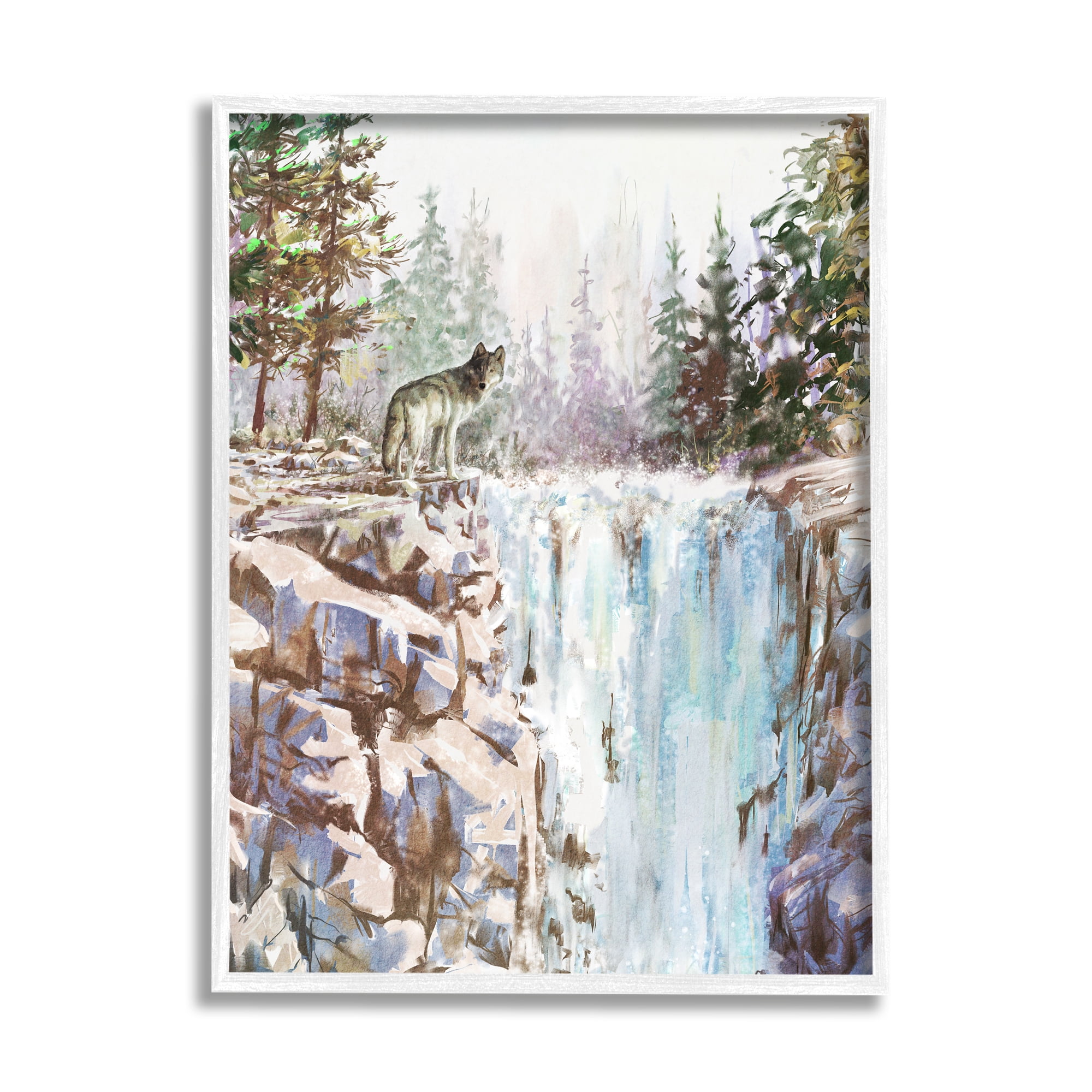 Stupell Wolf Near Rocky Waterfall Animals Framed Art Print - Walmart.com
