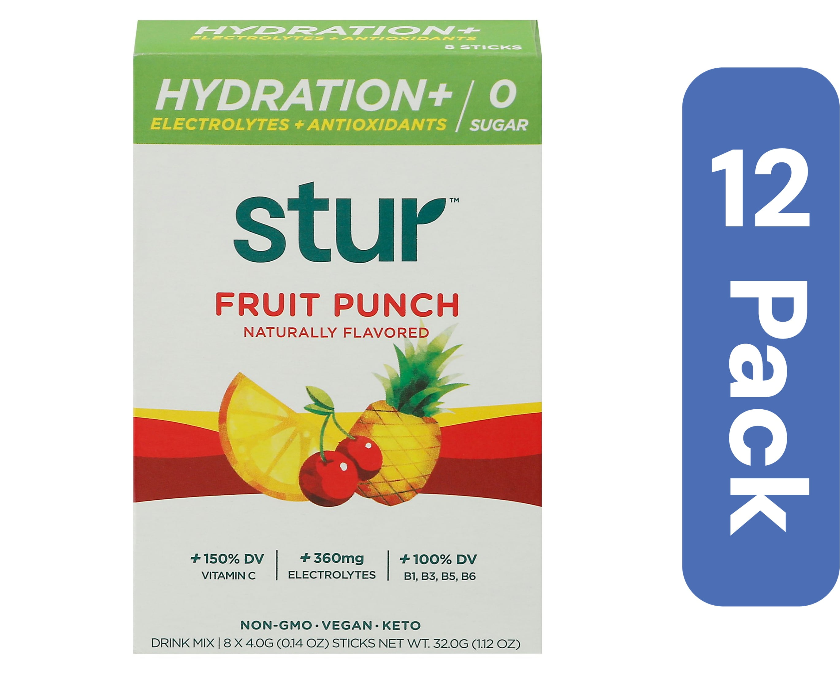 Stur Powdered Drink Mix Fruit Punch Hydration 1.12 oz (Pack Of 12 ...