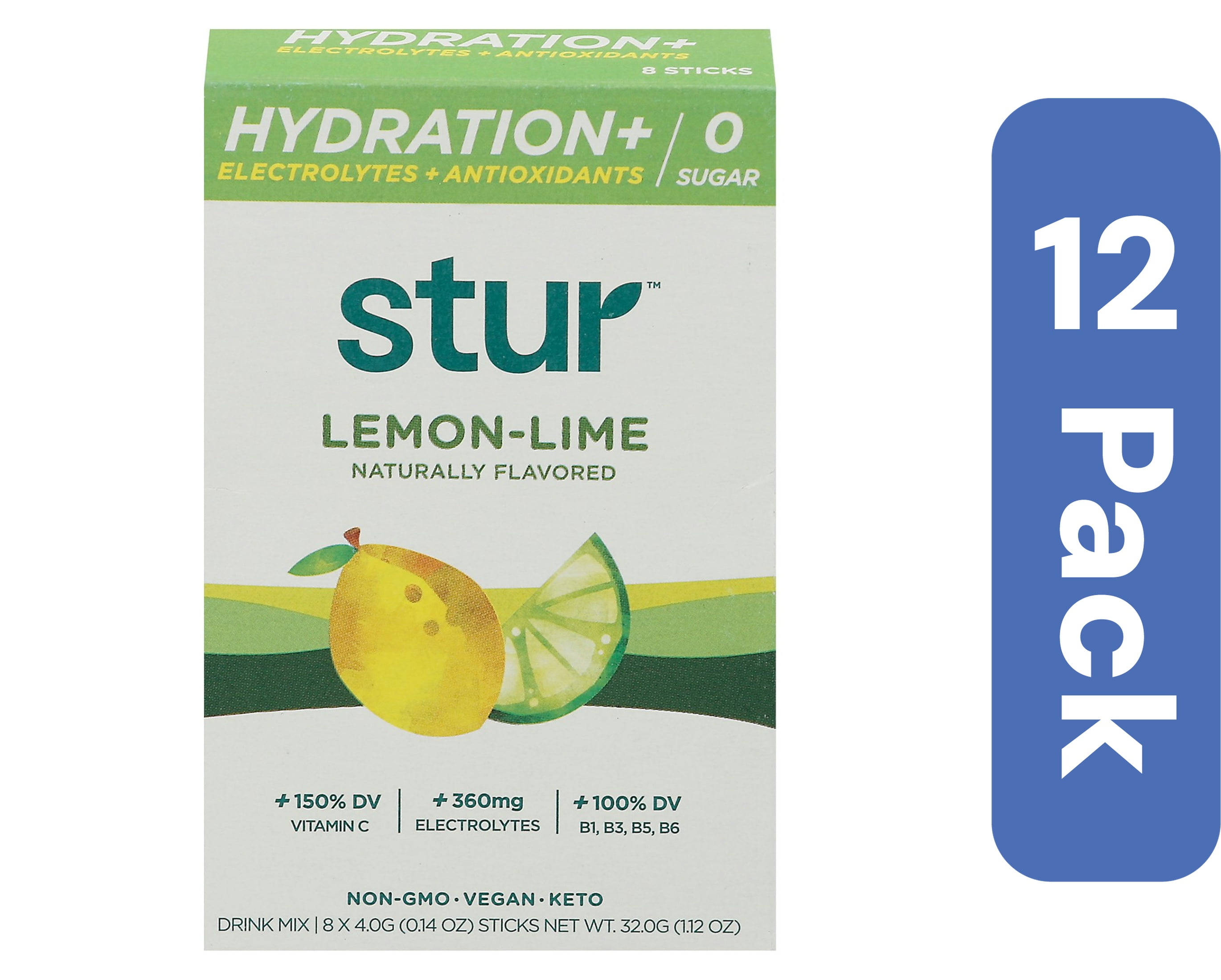 Stur Powdered Drink Mix Lemon Lime Hydration 1.12 oz (Pack Of 12 ...