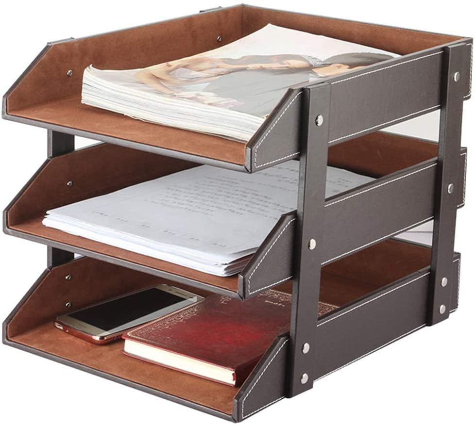 Very Sturdy 3 Tier Leather Desk File Rack for Office Supplies ...