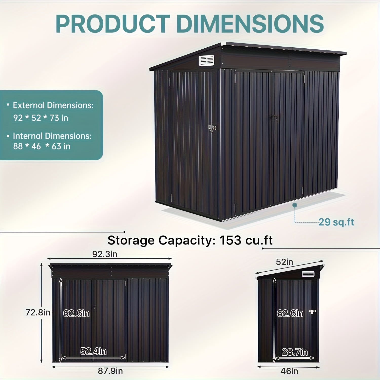 Sturdy All-Weather Outdoor Storage Shed with Triple Lockable Doors and ...