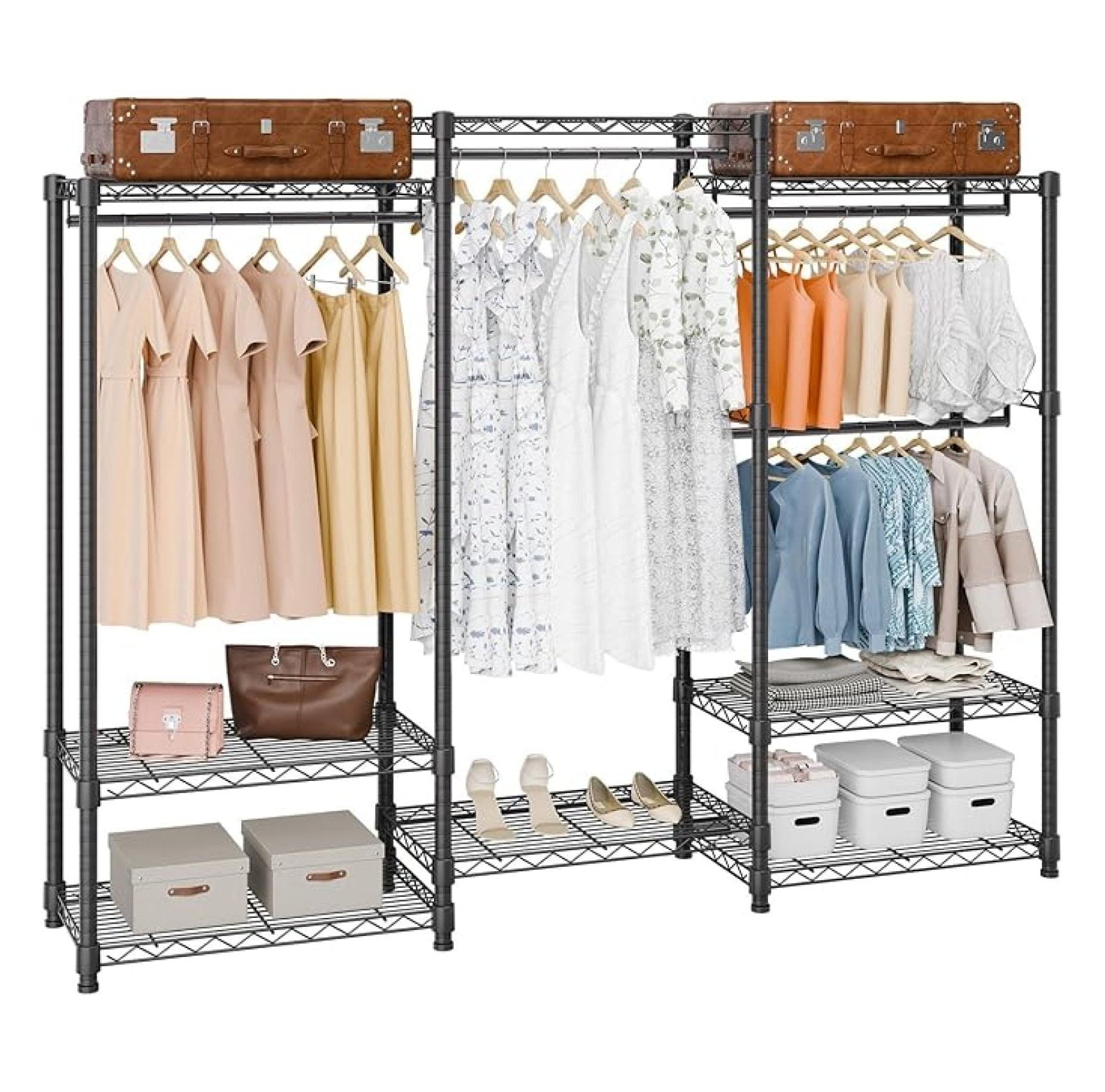 Sturdy Apparel Organizer, Mobile Garment Hanger with Four Rods & Eight ...