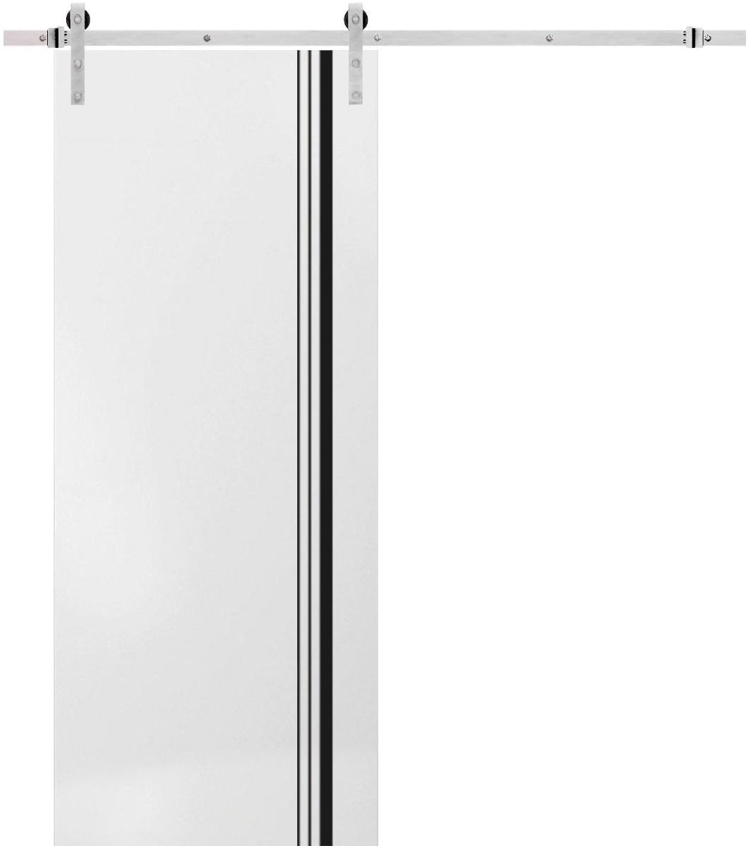Sturdy Barn Door 28 x 80 inches | Planum 0011 White Silk with Frosted ...