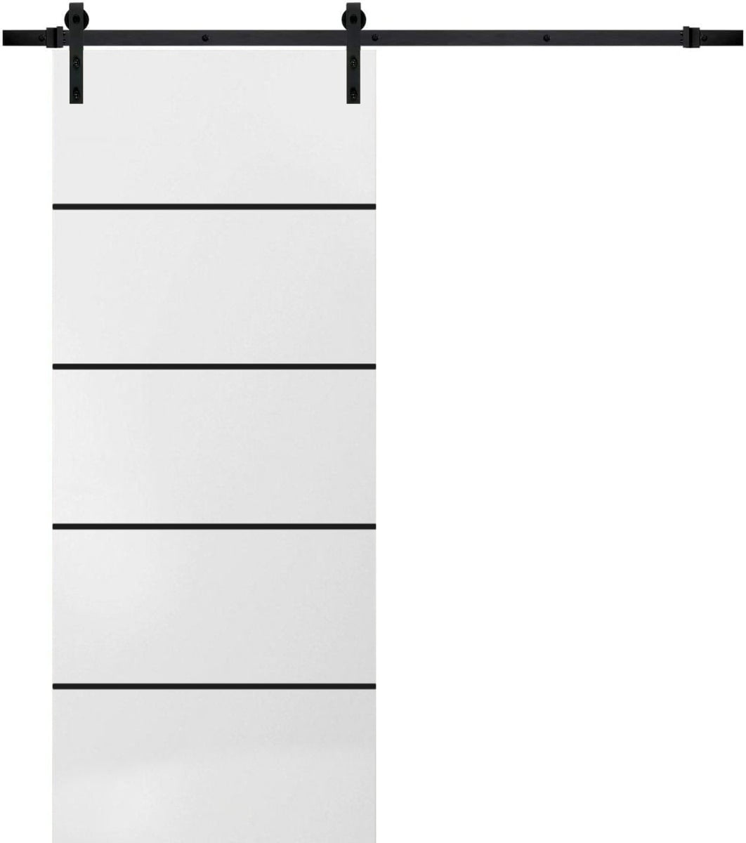 Sturdy Barn Door 28 x 80 inches | Planum 0015 White Silk with Frosted ...