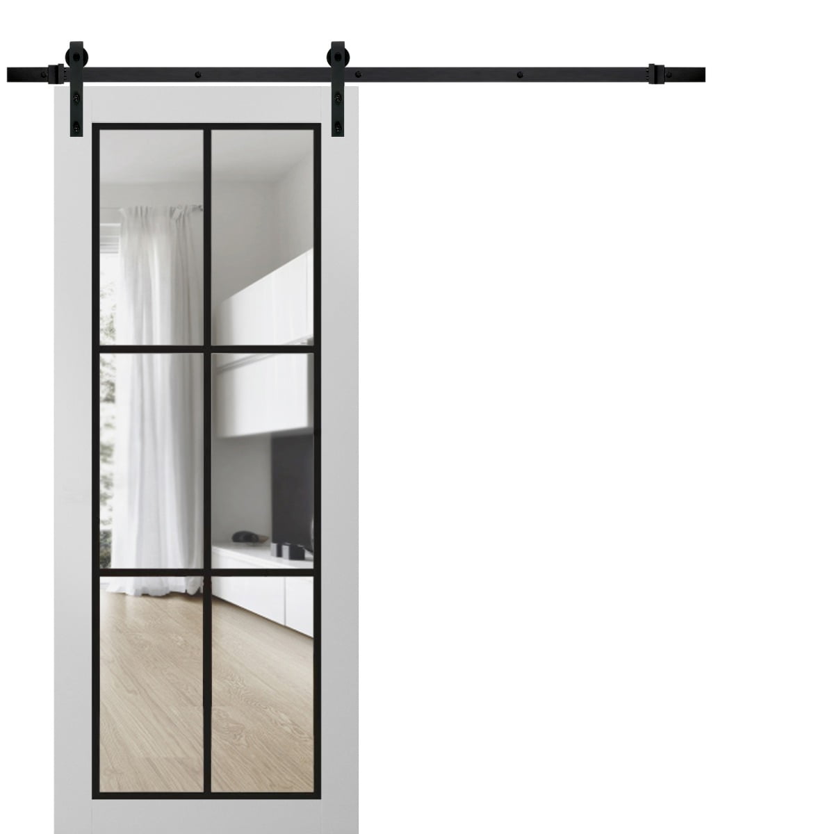 Sturdy Barn Door 28 x 84 inches | Lucia 2366 White Silk Clear Glass | 6 ...