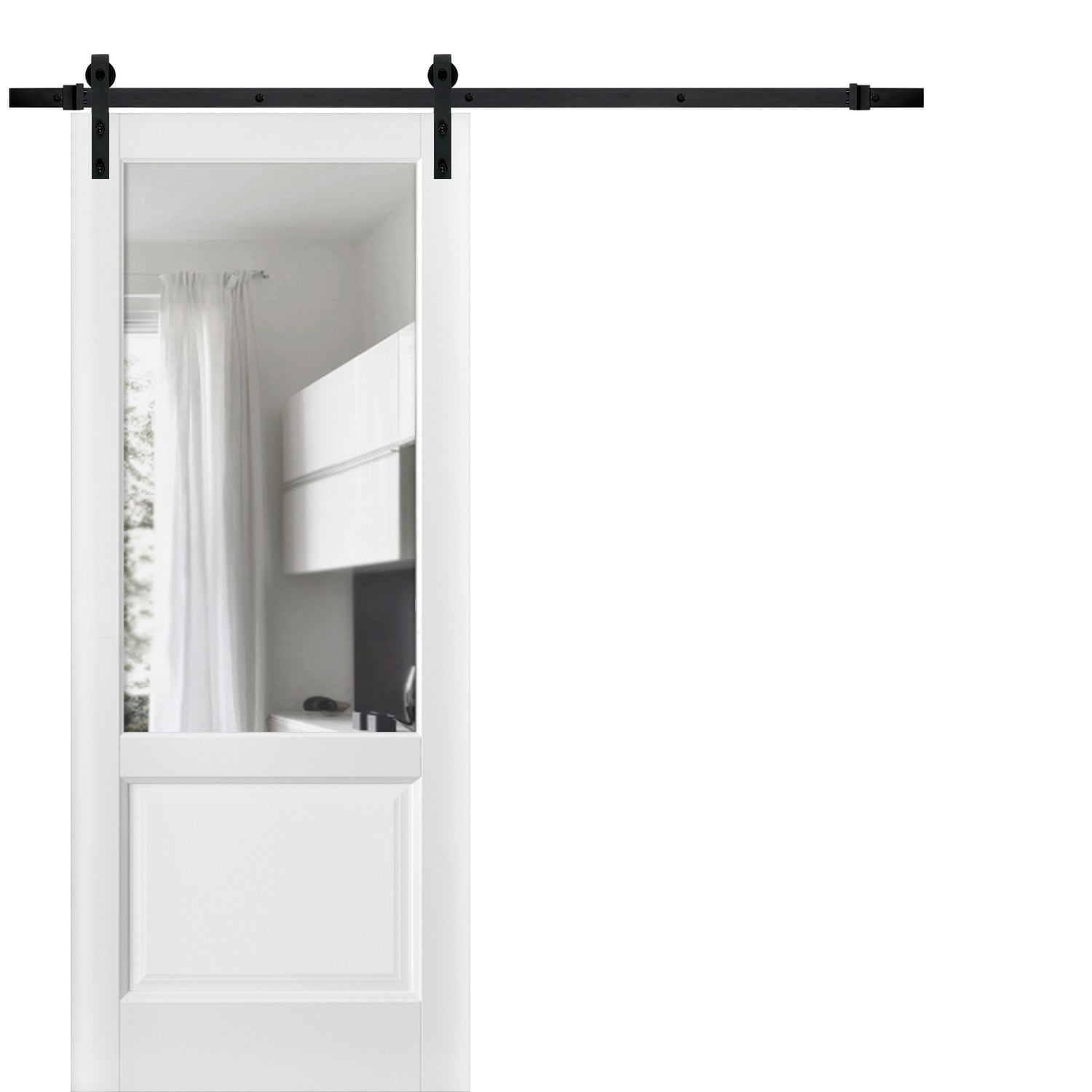 Sturdy Barn Door 36 x 96 inches | Lucia 1533 White Silk with Clear ...