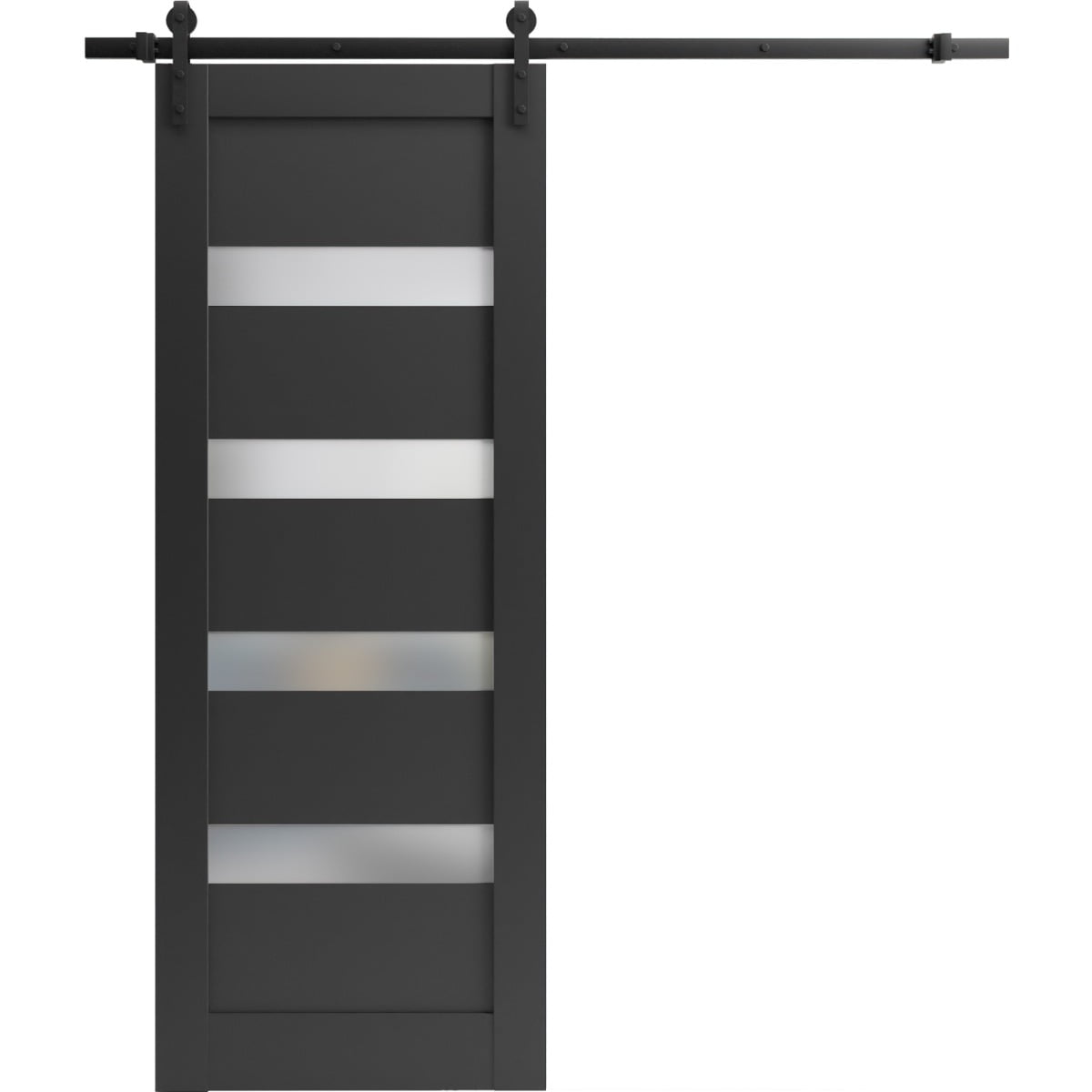 Sturdy Barn Door 42 x 84 inches | Quadro 4113 Matte Black Frosted Glass ...
