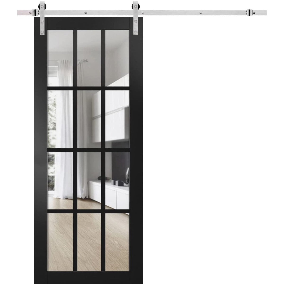 Sturdy Barn Door | Felicia 3355 Matte Black with Clear Glass | 6.6FT ...