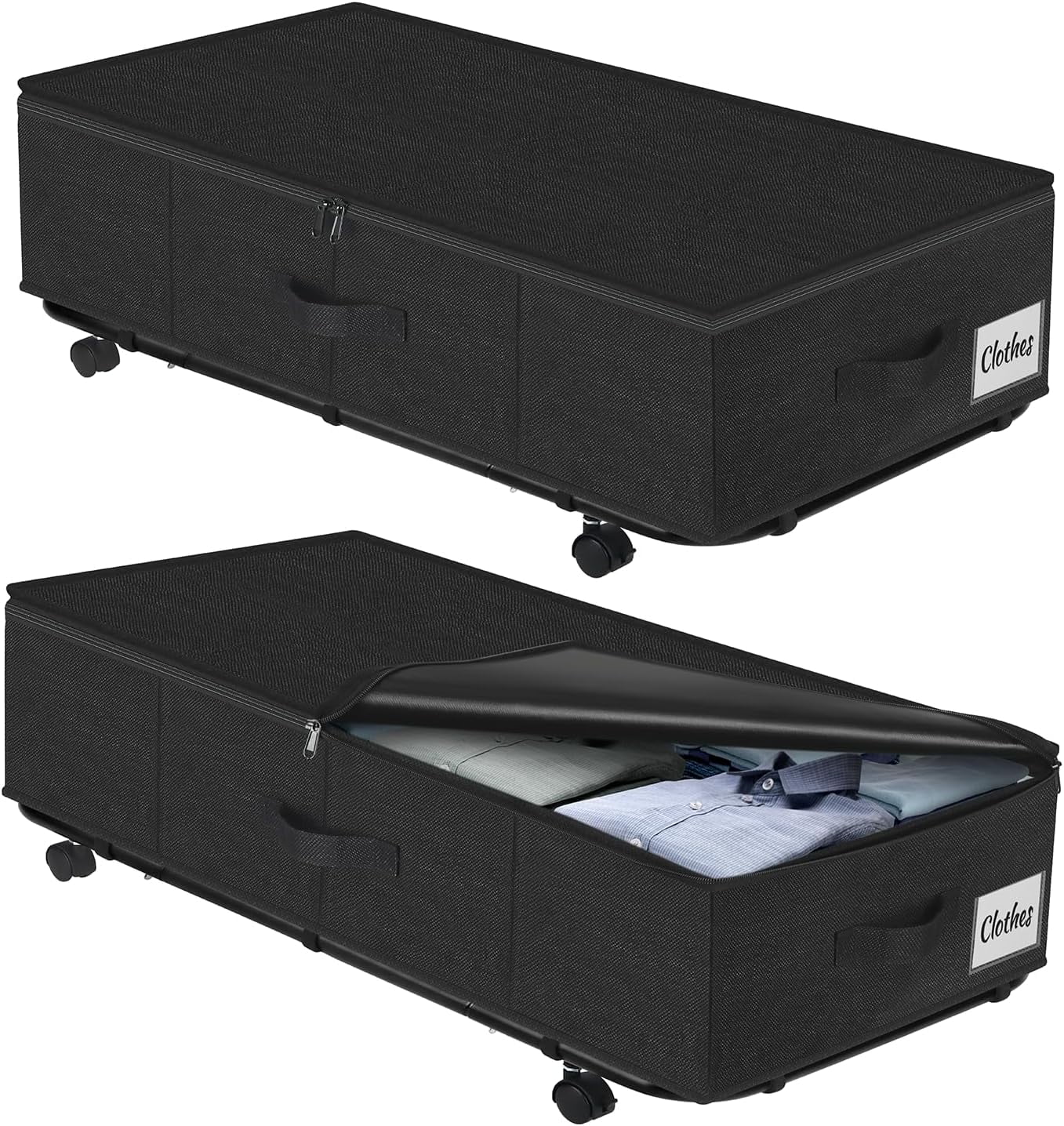Large Sturdy Under Bed Storage with Wheels, 2 Pack 50L Rolling Underbed ...