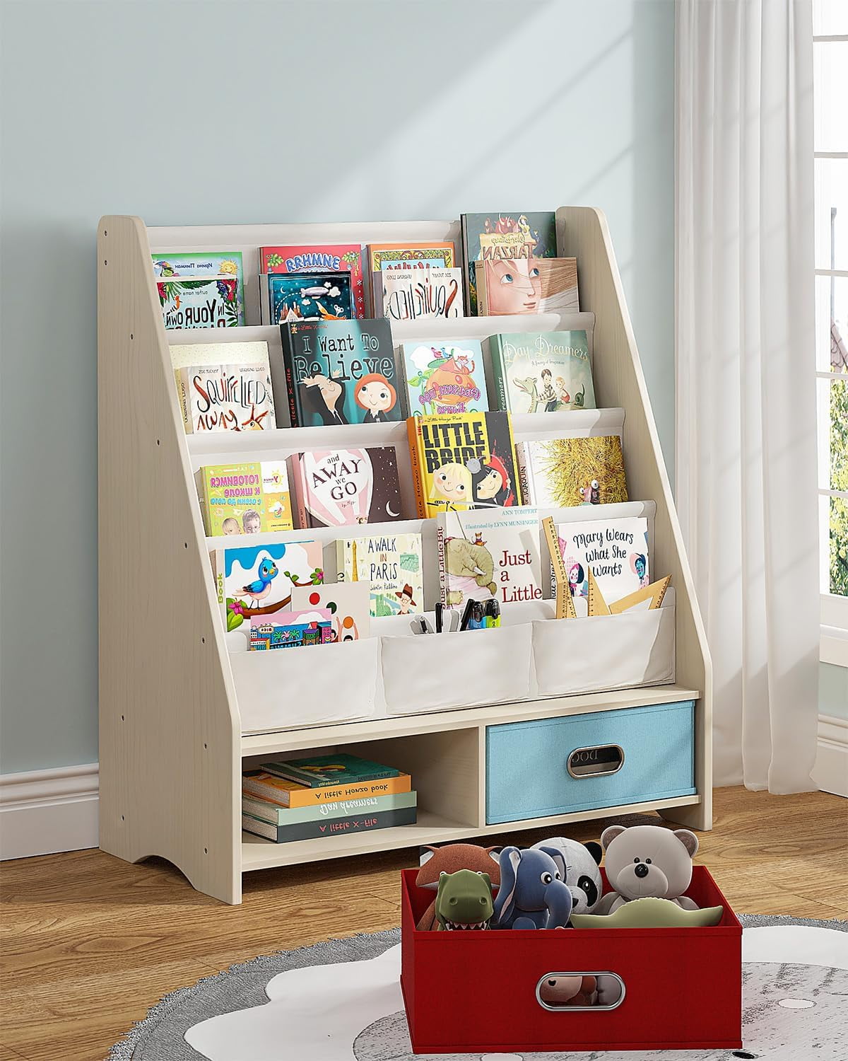Sturdy Kids Bookshelf, Tear-Proof Cotton Sling, Eco-Safe Toddler ...
