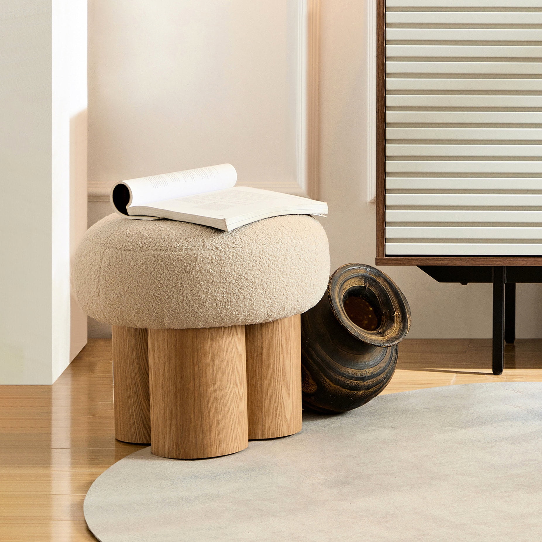 Sturdy - Built Mushroom Stool+Greige Plush”-“Workbench/Sofa Footrest ...