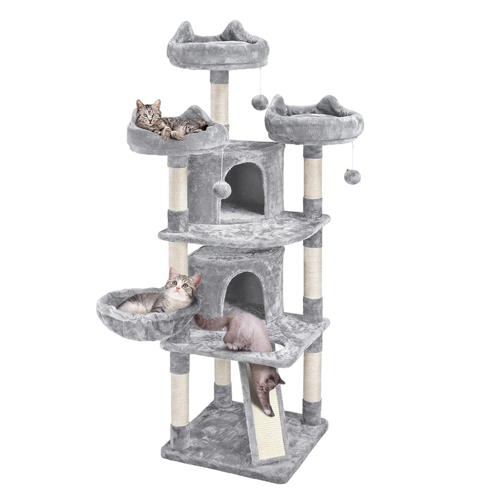 Sturdy Cat Tower with Condos Basket Scratching Board, 5-Level Cat ...