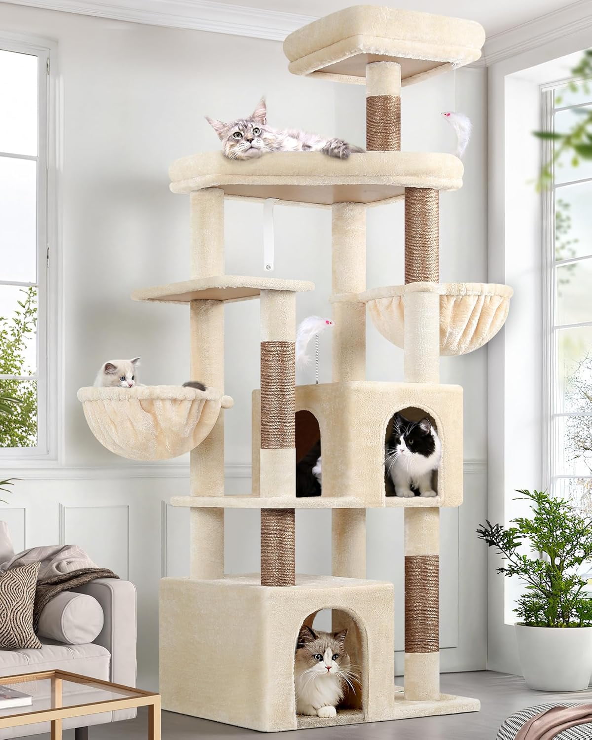 Sturdy Cat Tree 68-inch Large Cat Tower for Indoor Adult Cats 20 lbs ...