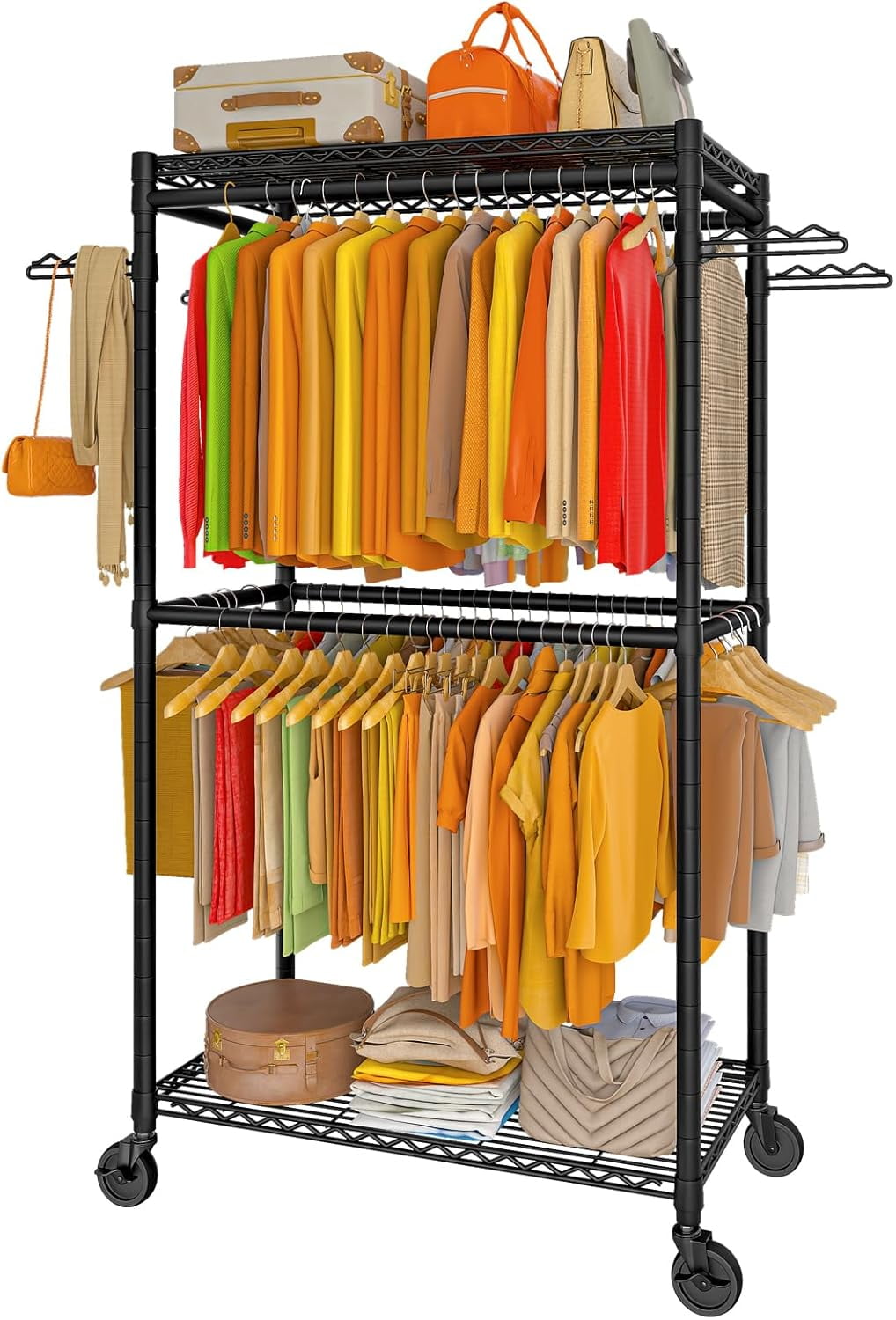 Sturdy Clothes Rack Heavy Duty Clothing Racks Metal Rolling Coat Rack ...