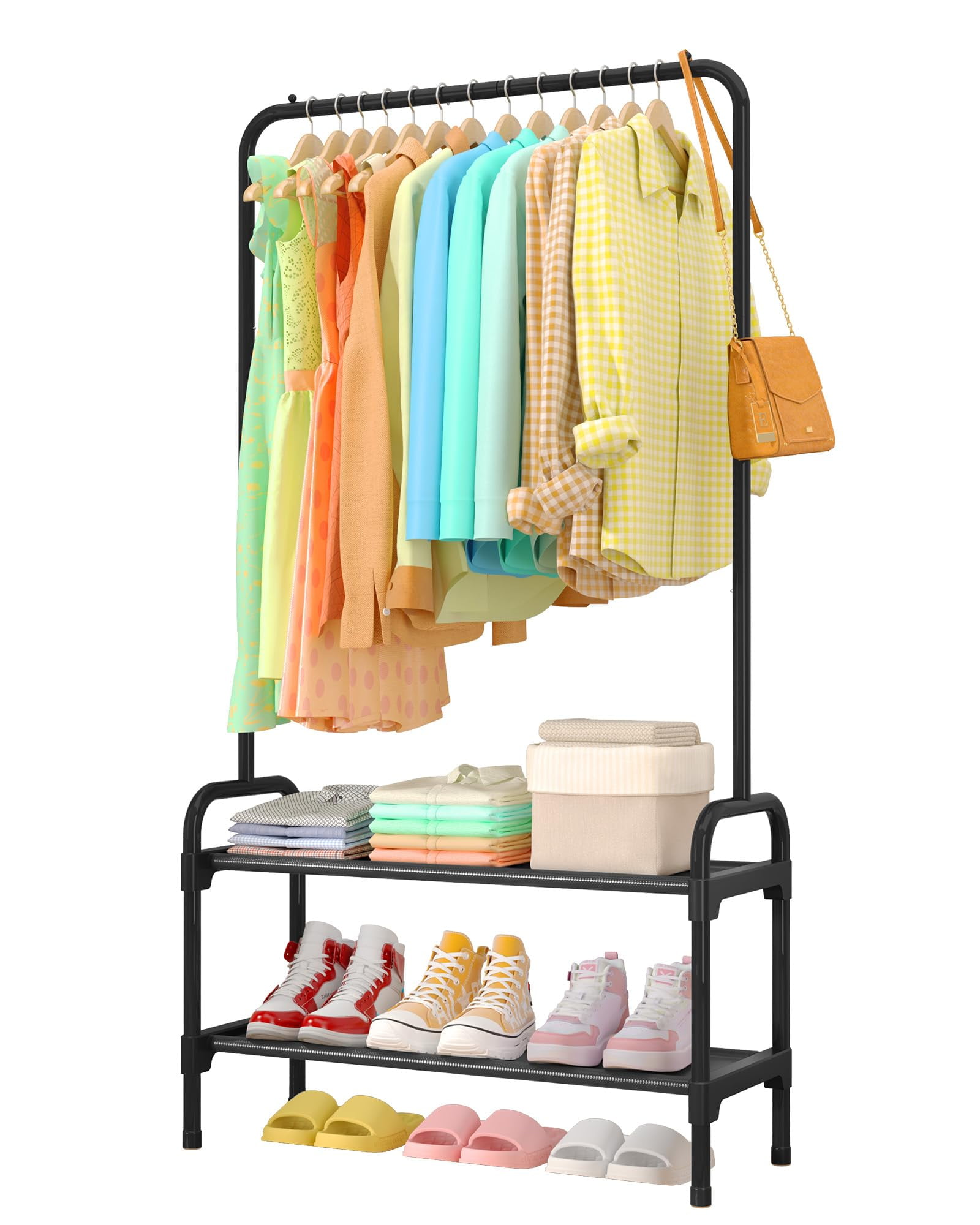 Sturdy Clothing Rack for Hanging Clothes, Multi-Functional Shoe Shelf ...