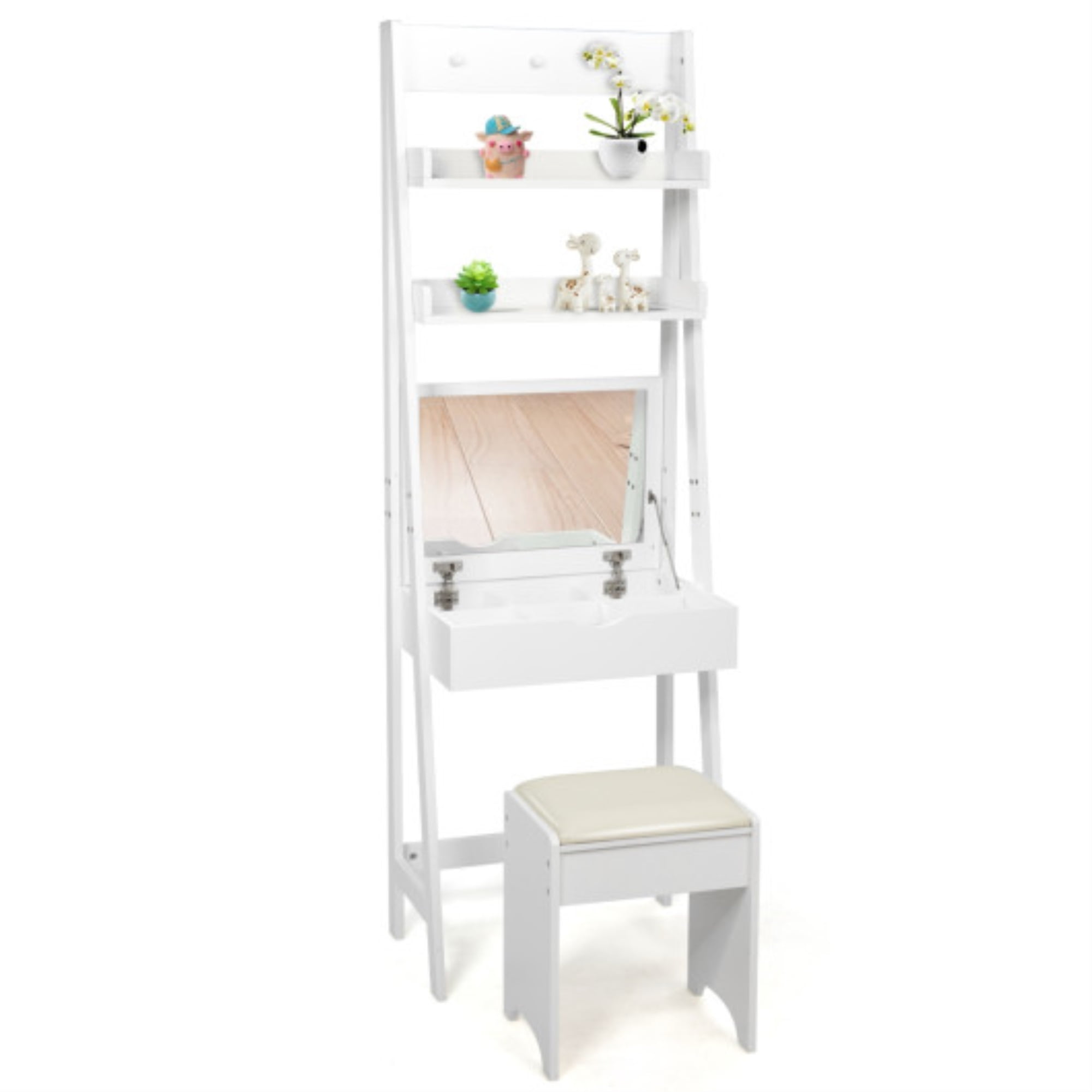 Sturdy, Compact 3-in-1 Vanity Set with Large Mirror and Ample Storage ...
