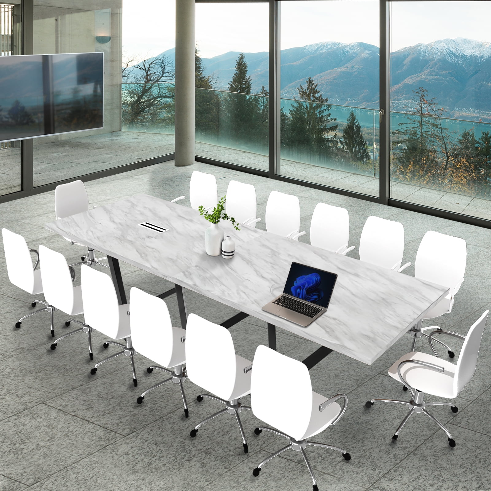Ahliss Sturdy Conference Table - Modern Wood Tabletop with Metal Frame ...