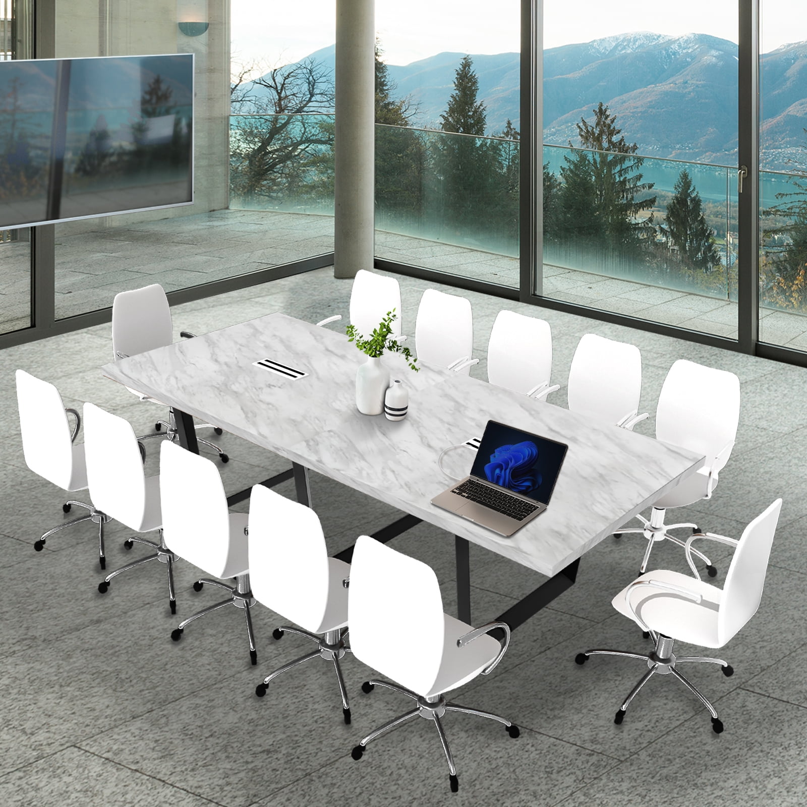 Ahliss Sturdy Executive Conference Table with Cable Management Grommets ...
