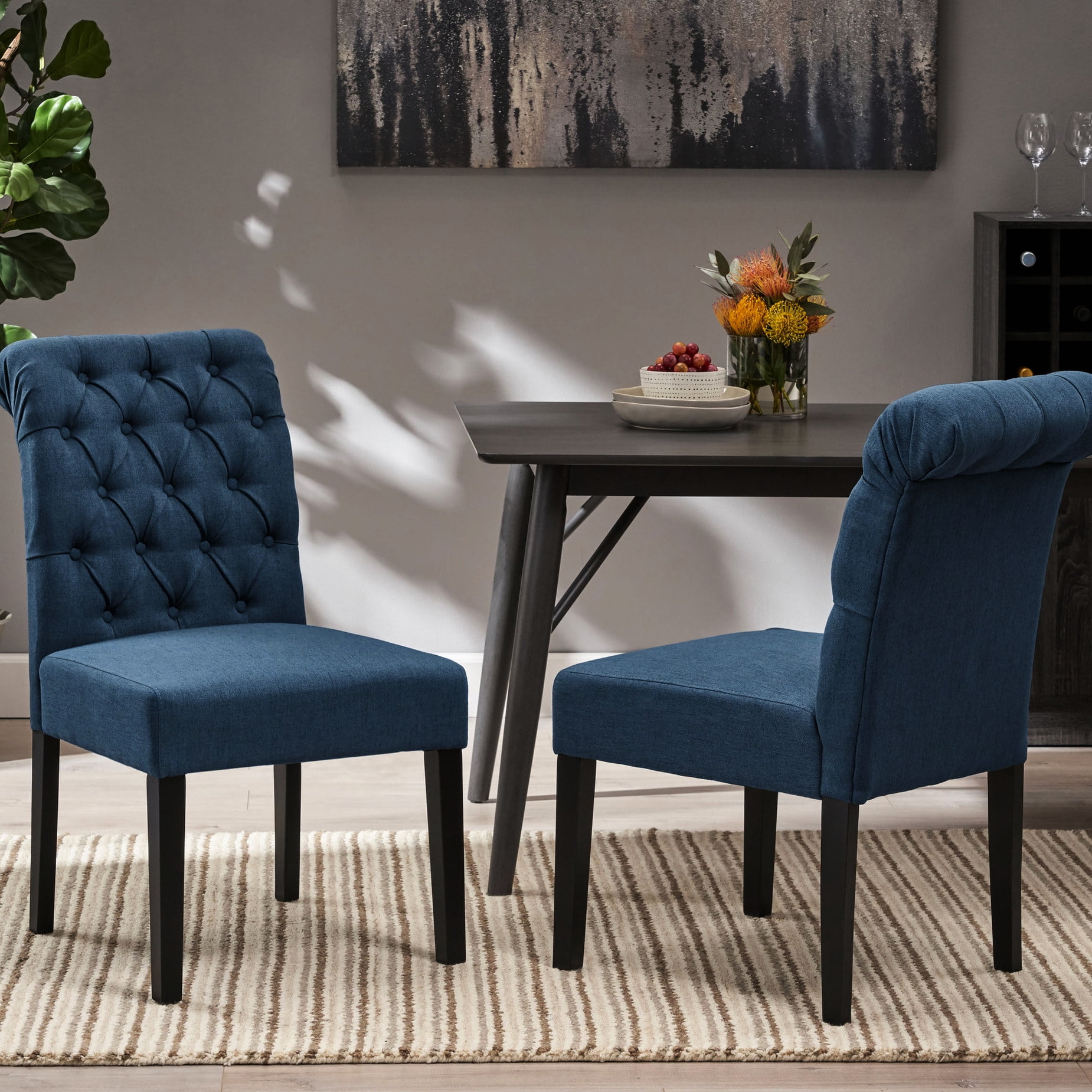 Sturdy Dining Chairs with Stain Resistant Fabric+Navy Blue Main Color ...