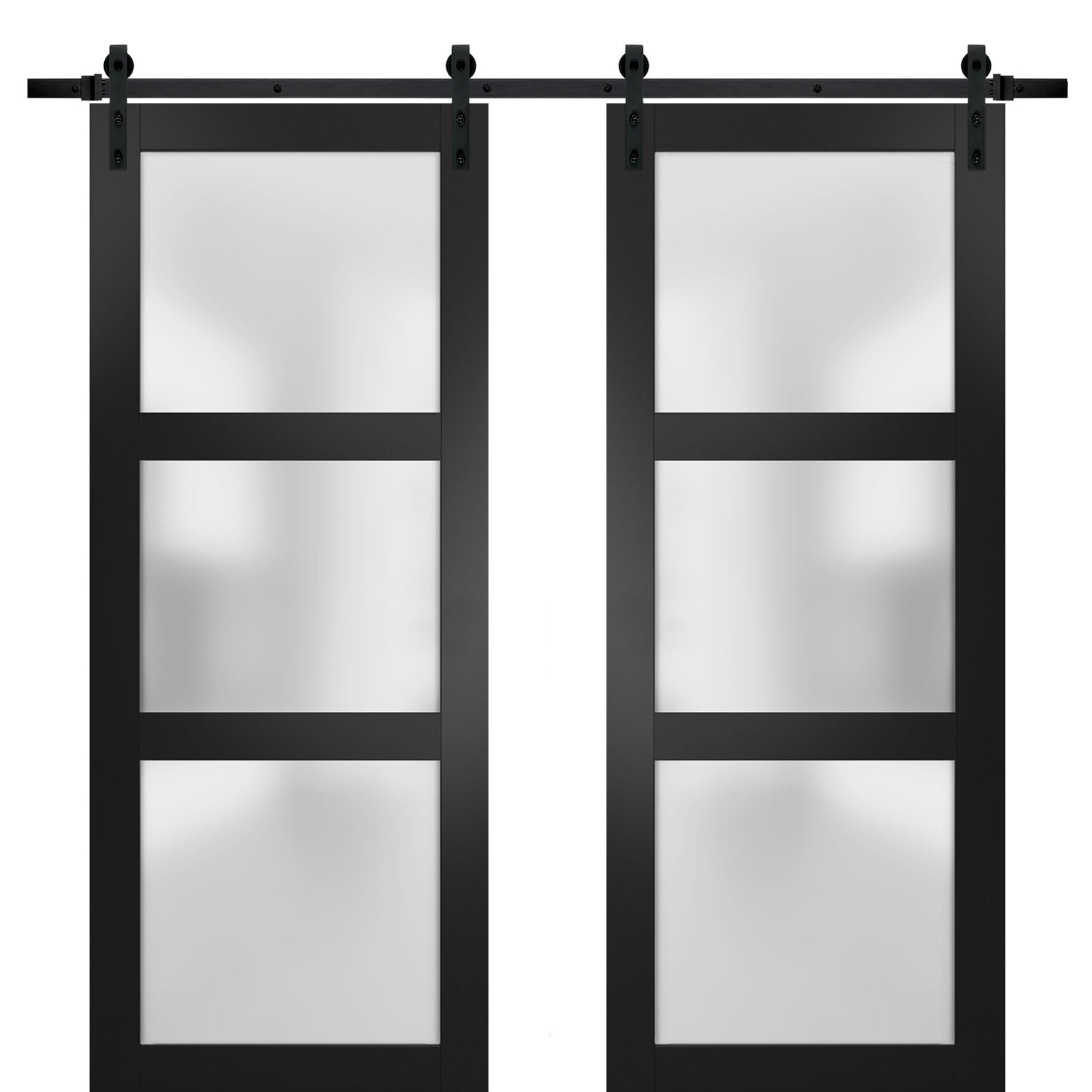 Sturdy Double Barn Door 56 x 84 inches with Frosted Glass | Lucia 2552 ...