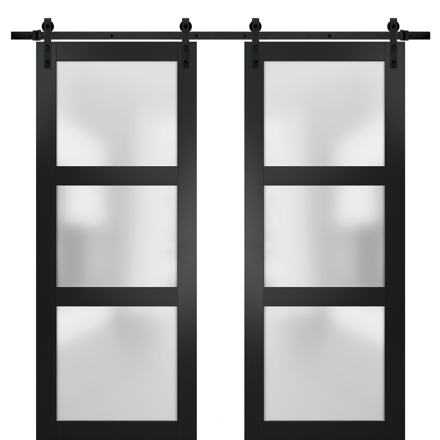 Sturdy Double Barn Door 84 x 84 inches with Frosted Glass | Lucia 2552 ...