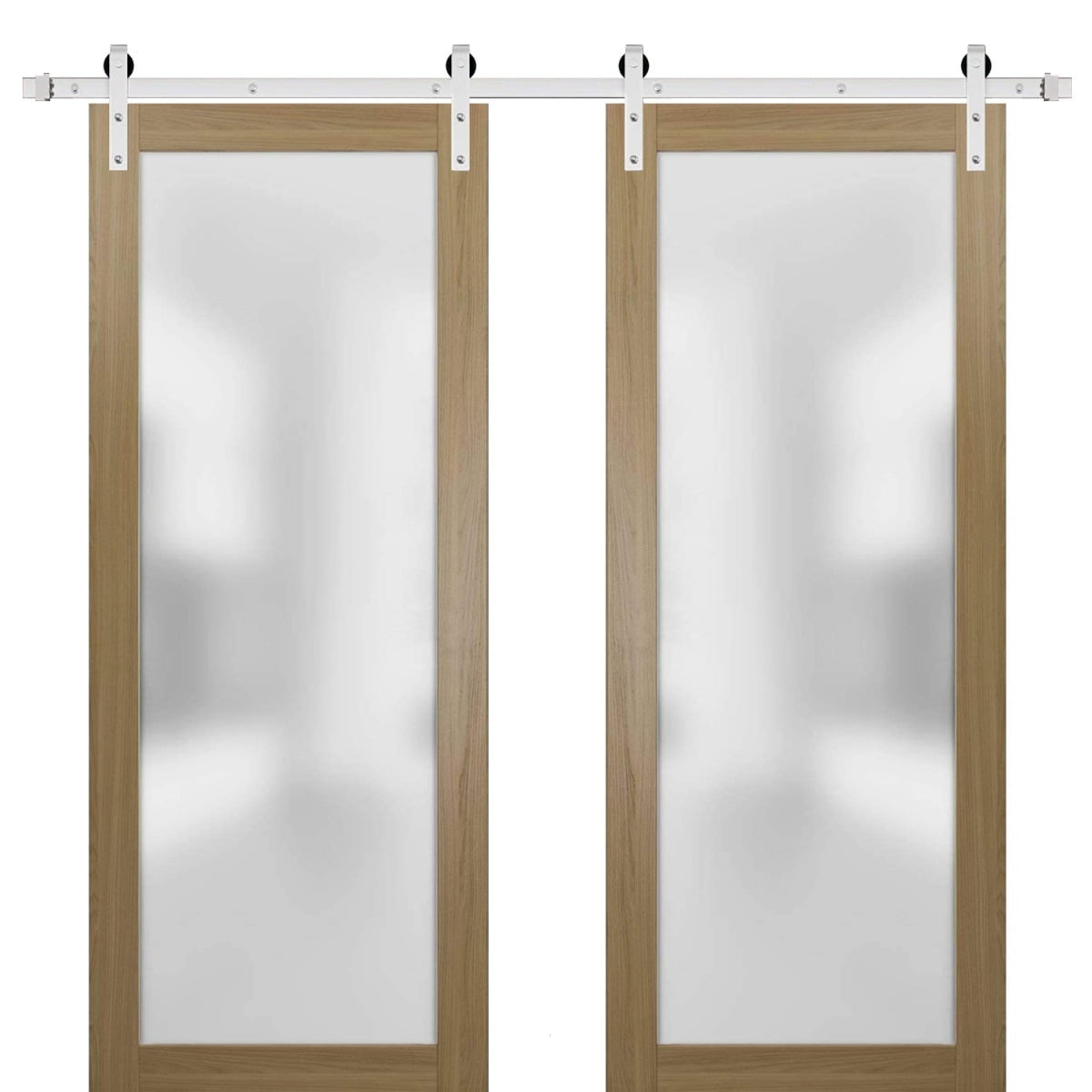 Sturdy Double Barn Door with Frosted Glass | Planum 2102 Honey Ash ...