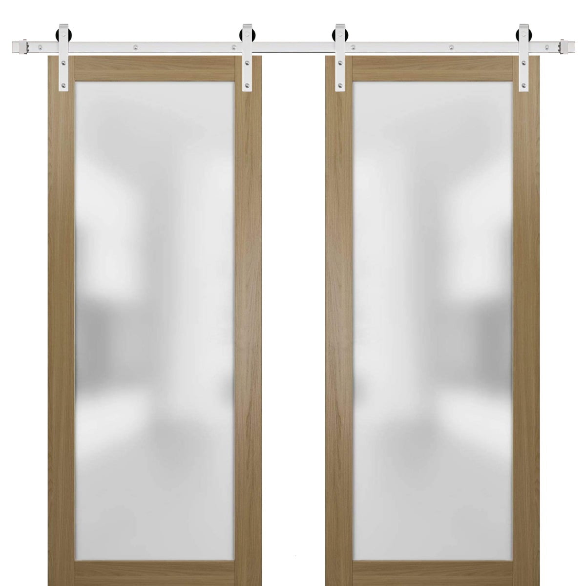 Sturdy Double Barn Door with Frosted Glass | Planum 2102 Honey Ash ...