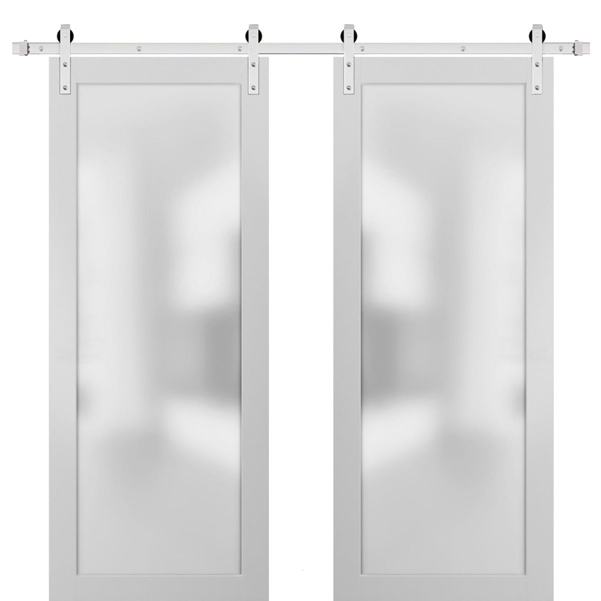 Sturdy Double Barn Door with Frosted Glass | Planum 2102 White Silk ...