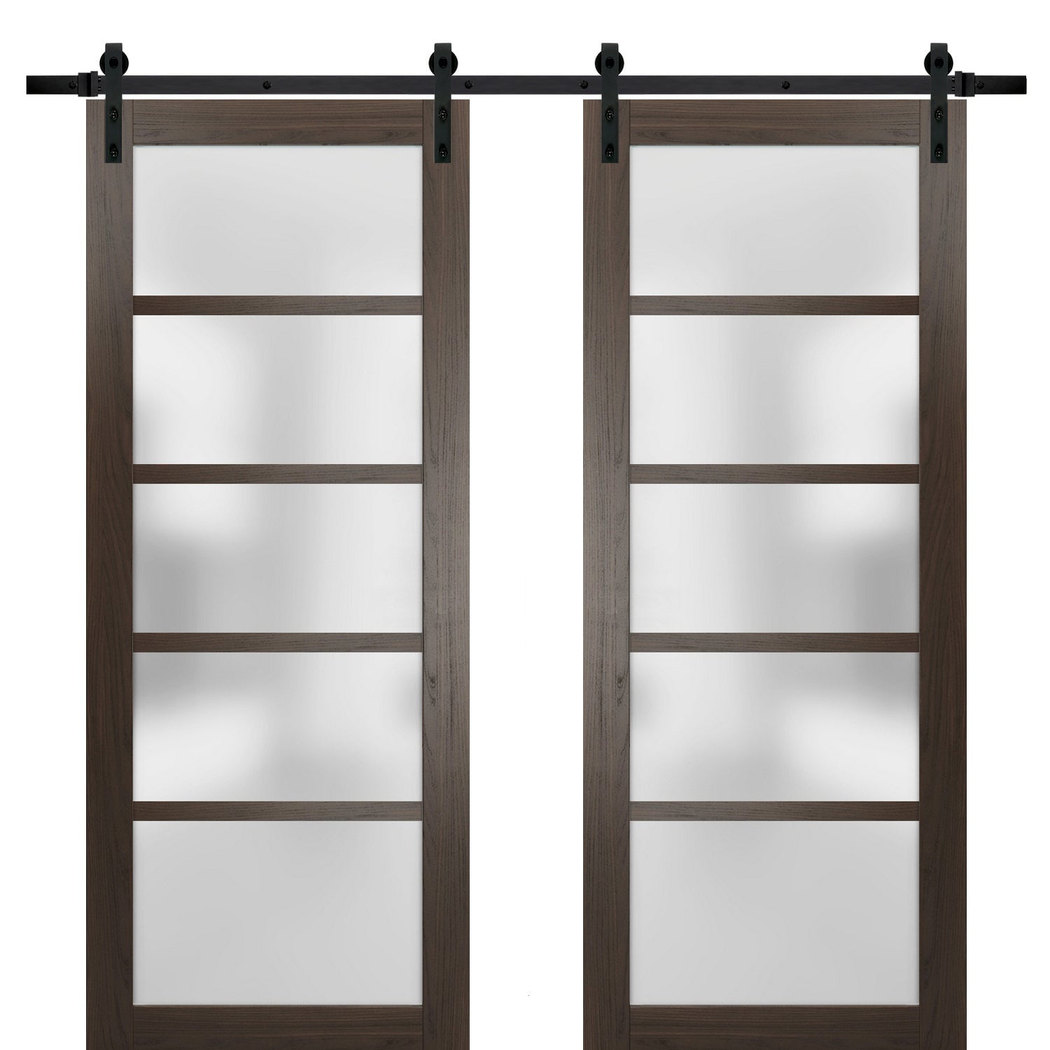 Sturdy Double Barn Door with Frosted Glass | Quadro 4002 Chocolate Ash ...