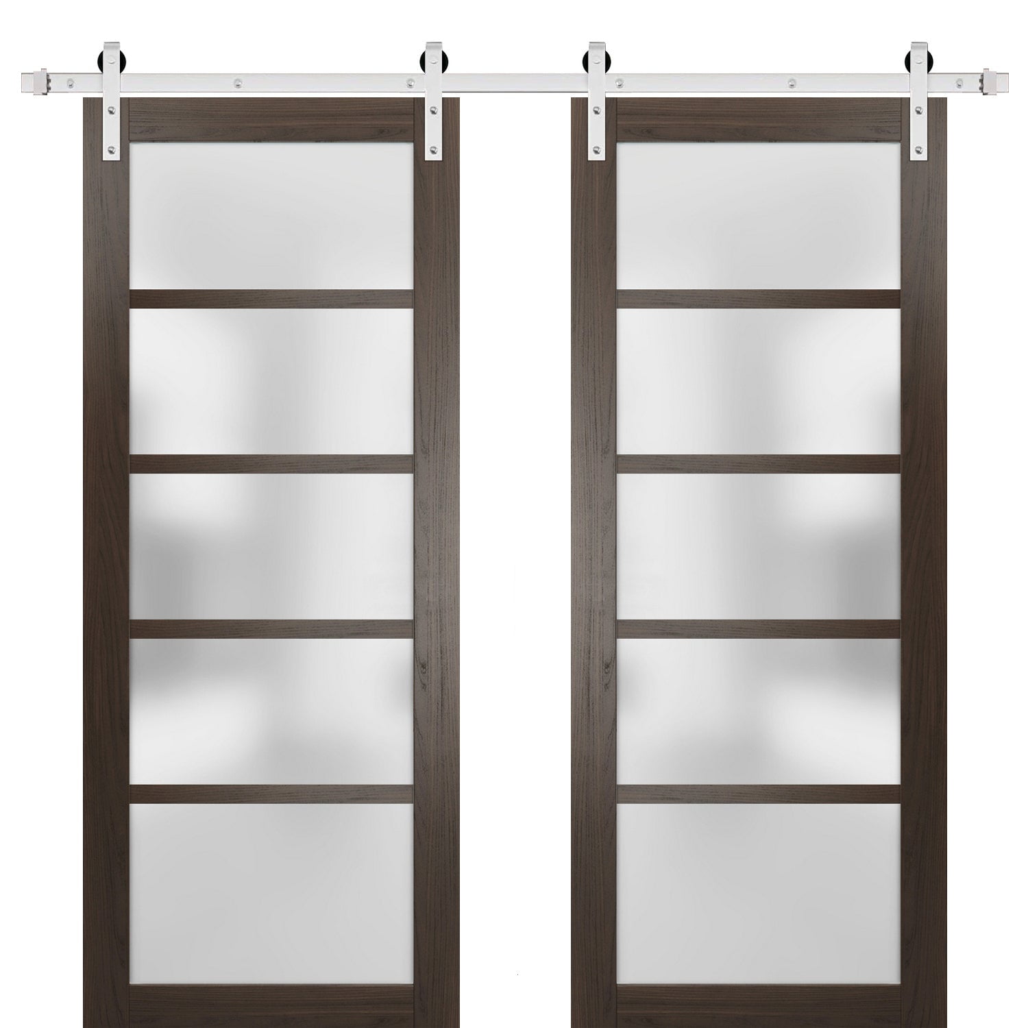 Sturdy Double Barn Door with Frosted Glass | Quadro 4002 Chocolate Ash ...